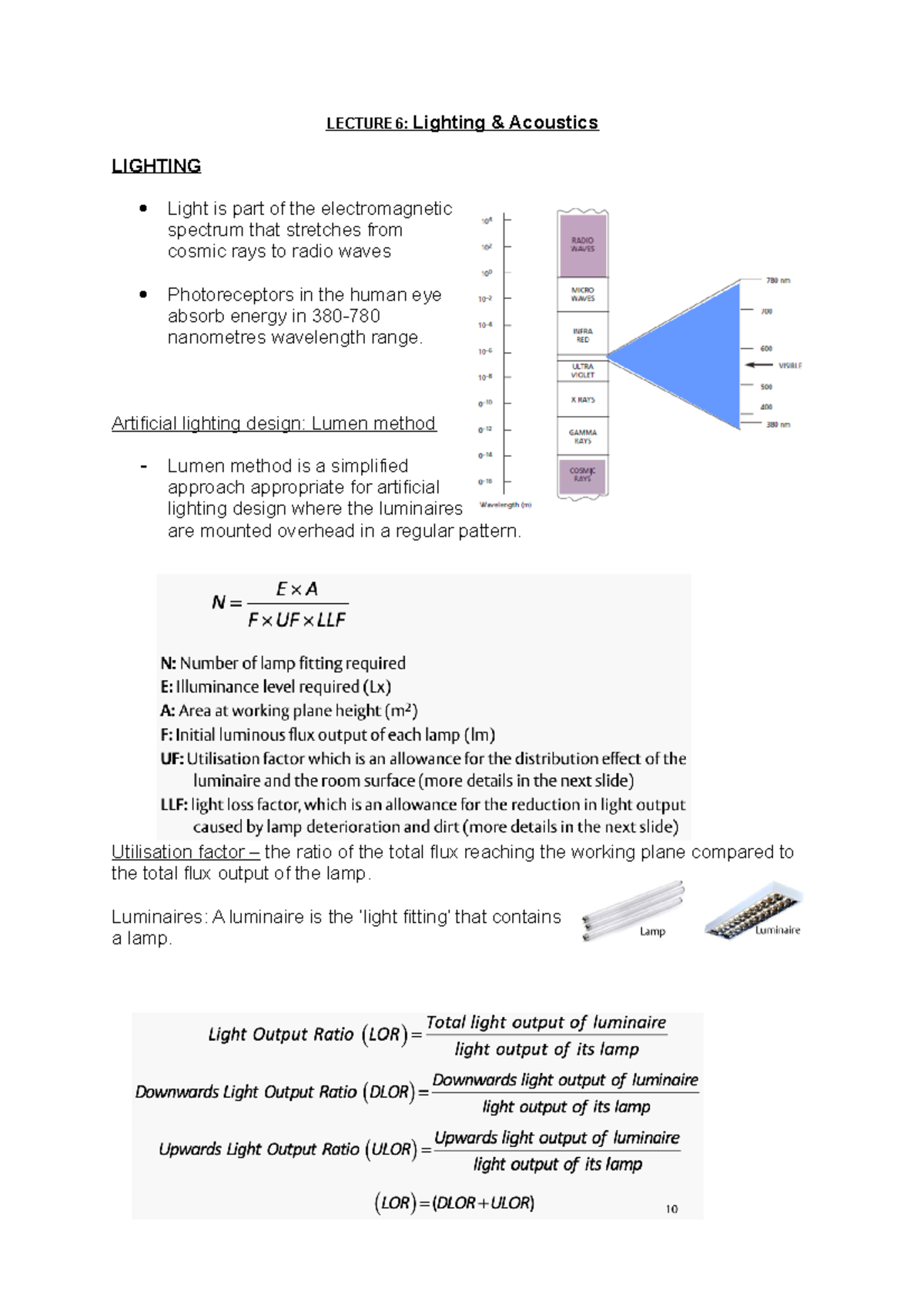 Lecture 6 - LECTURE 6: Lighting & Acoustics LIGHTING Light is part of ...