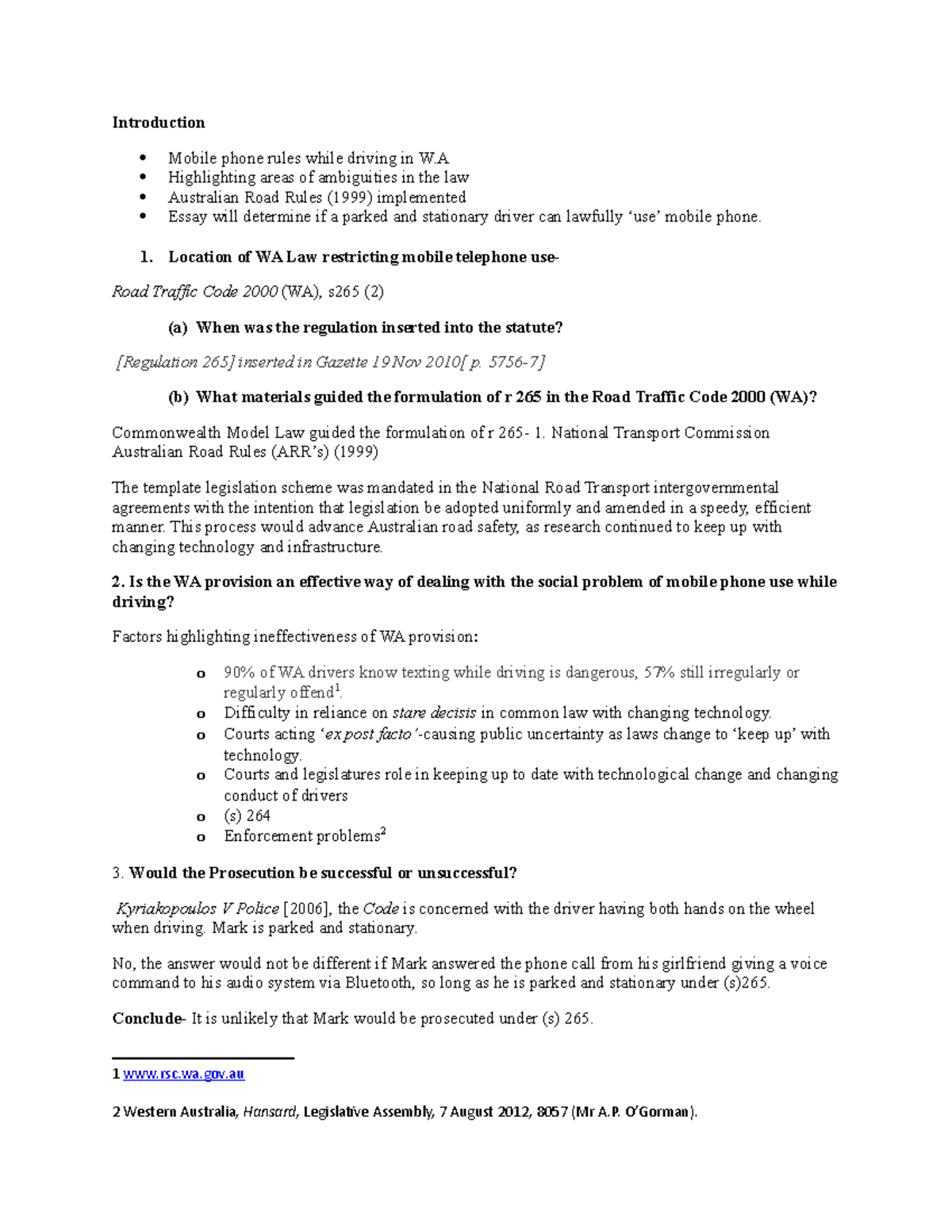 Answer Plan 120 Essay amended - Introduction Mobile phone rules while ...