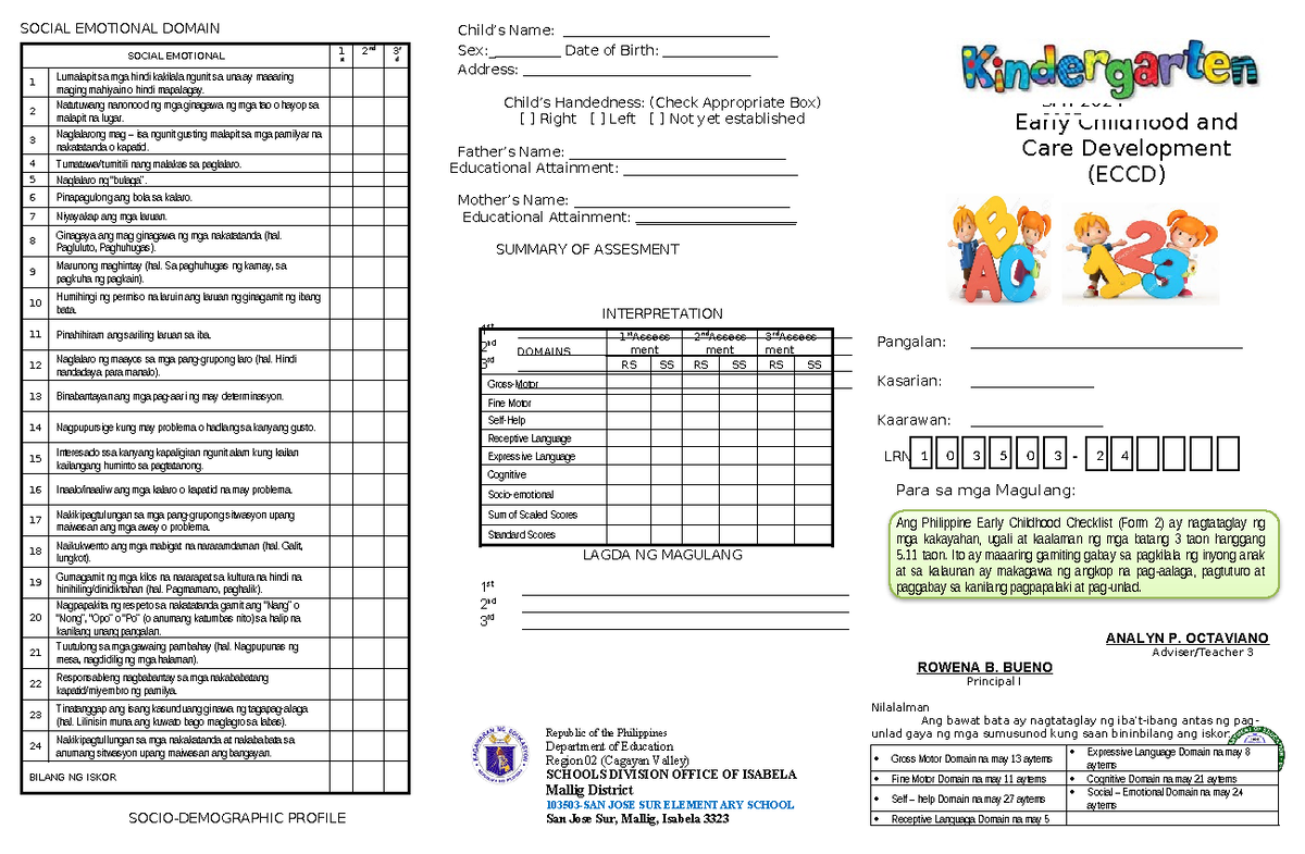 ECCD-trifold - REPORTS - SOCIAL EMOTIONAL DOMAIN SOCIAL EMOTIONAL 1 st ...