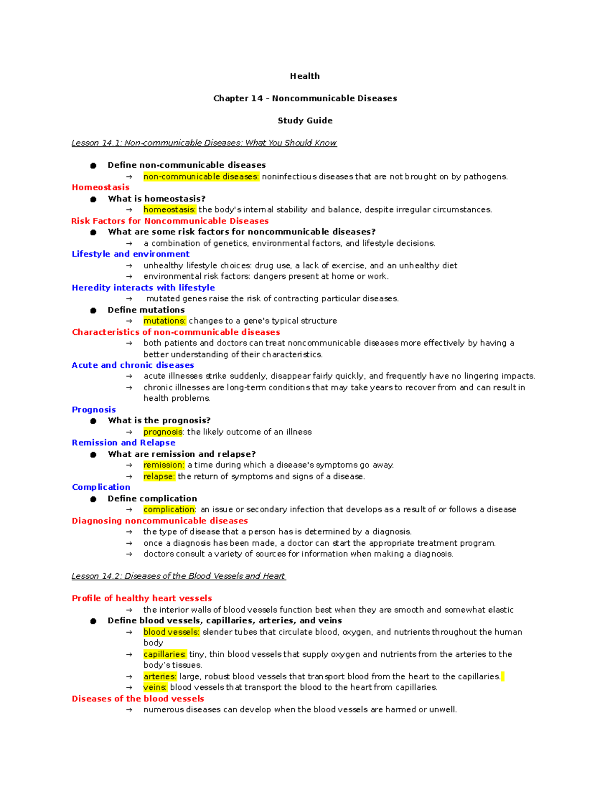 Chapter 14 Study Guide Notes - Health Chapter 14 – Noncommunicable ...