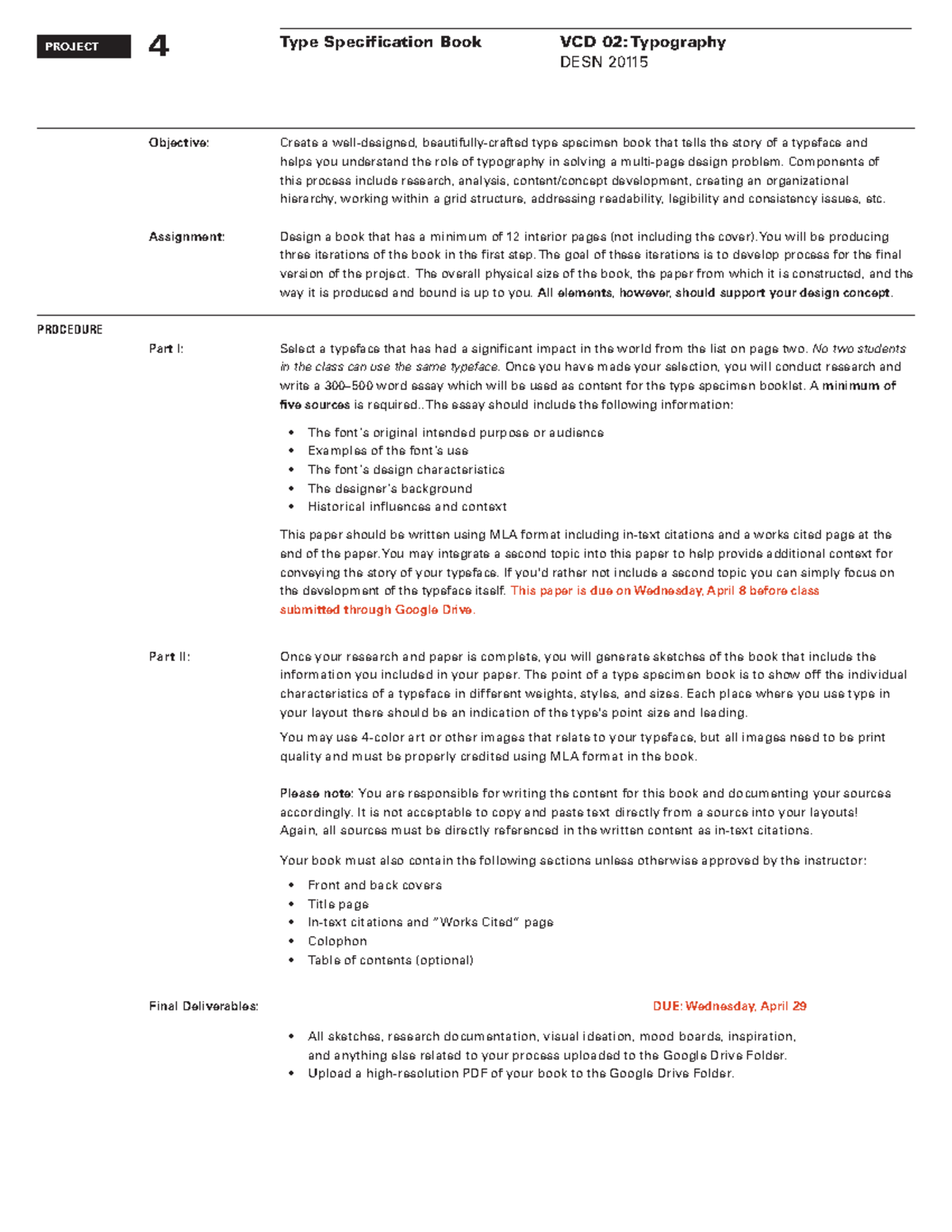 Project 4 Type Specimen Book S2020 - PROJECT 4 Type Specification Book ...