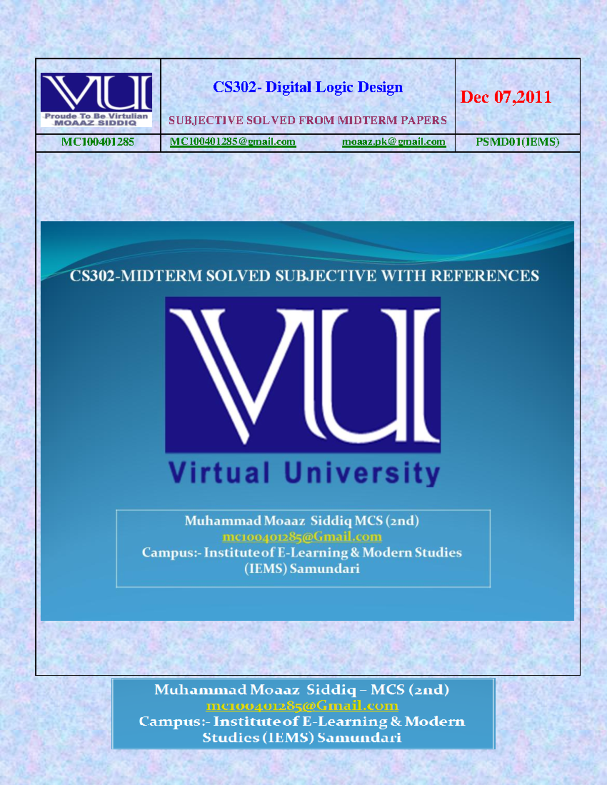 CS302- Midterm Solved Subjectives With References BY Moaaz - CS302- Digital Logic Design ...