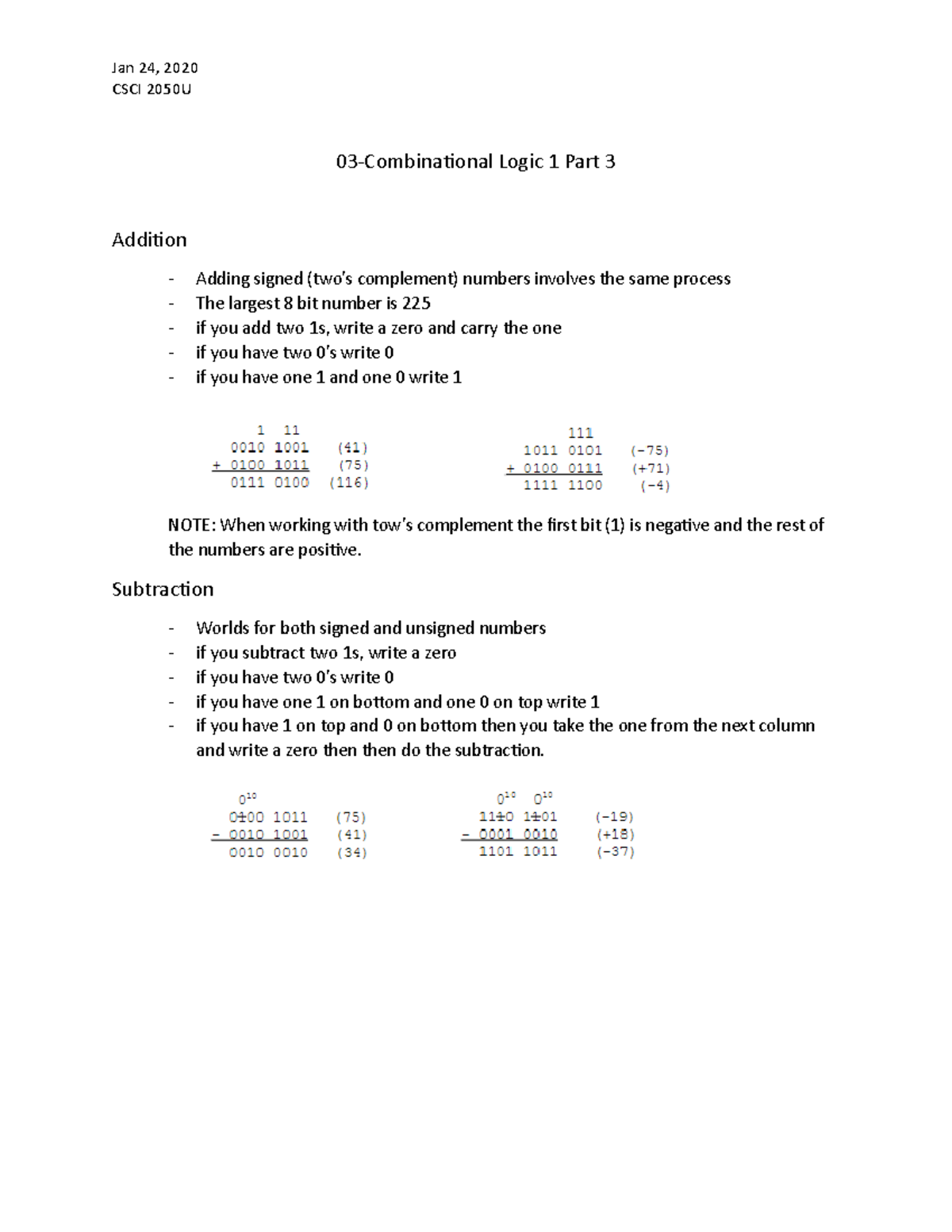 03Combination Logic Part 3 - CSCI 2050U 03-Combinational Logic 1 Part 3 Addition Adding signed ...