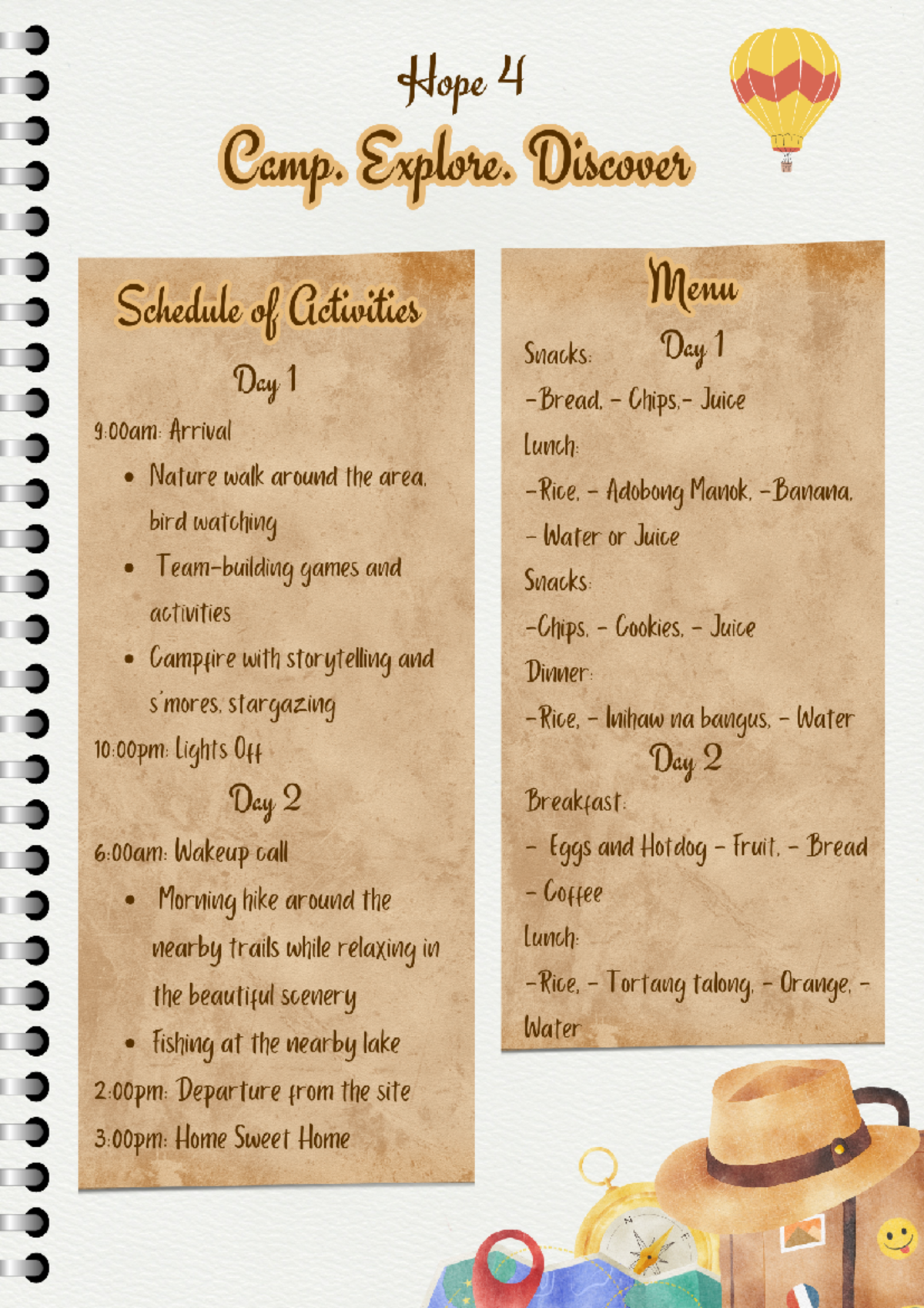 HOPE - hope module - Hope 4 Camp. Explore. Discover Schedule of ...