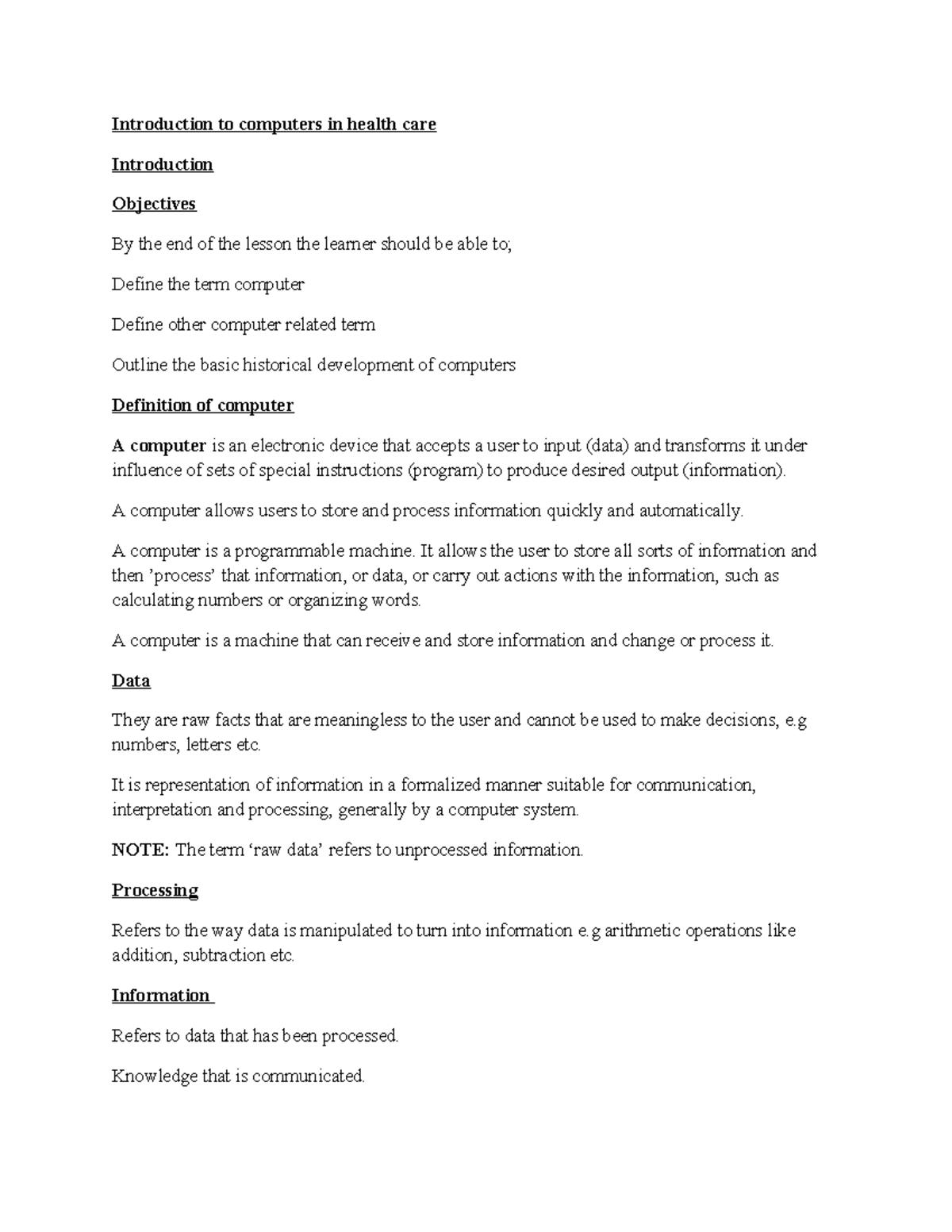 Introduction to computers in health care - Introduction to computers in ...