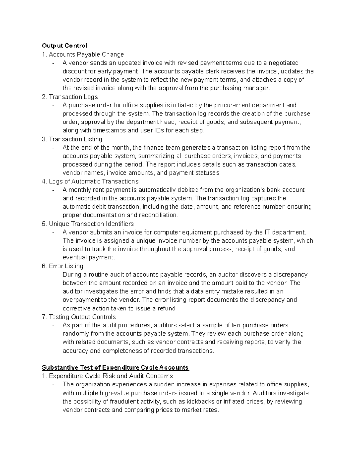 Samples - Expenditure Cycle - Output Control Accounts Payable Change A ...