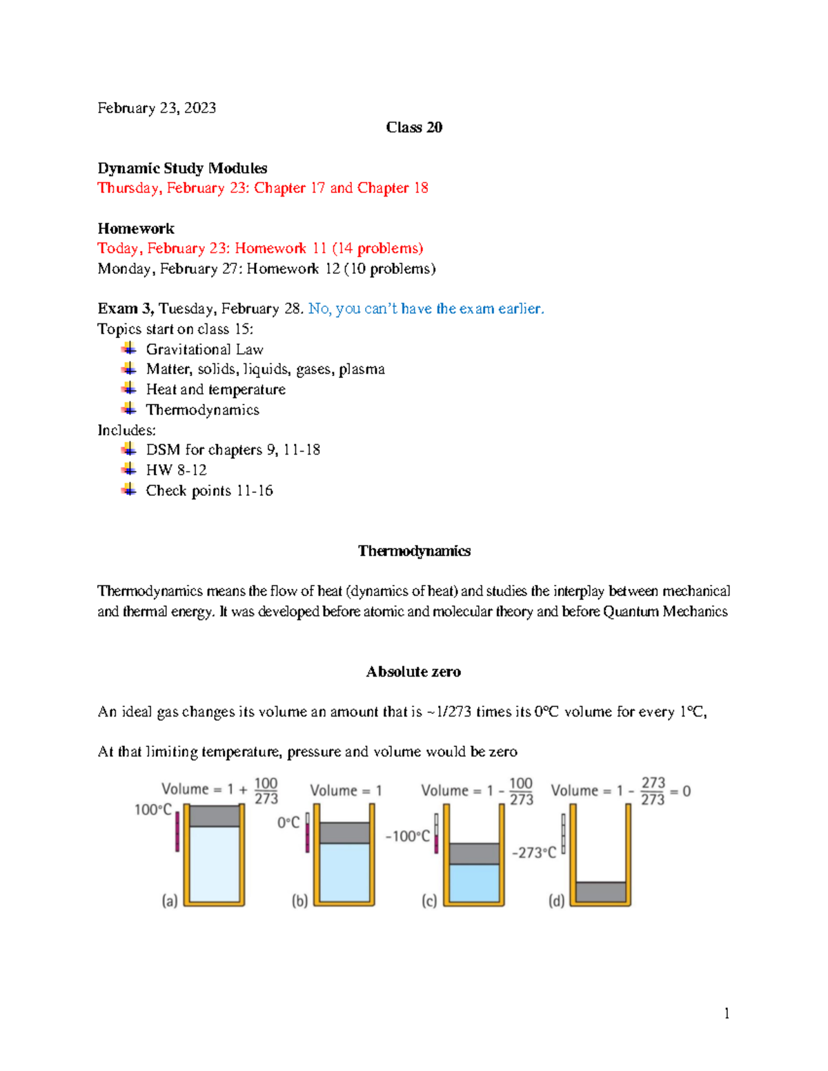 Class 20 Thermodynamics - February 23, 2023 Class 20 Dynamic Study ...