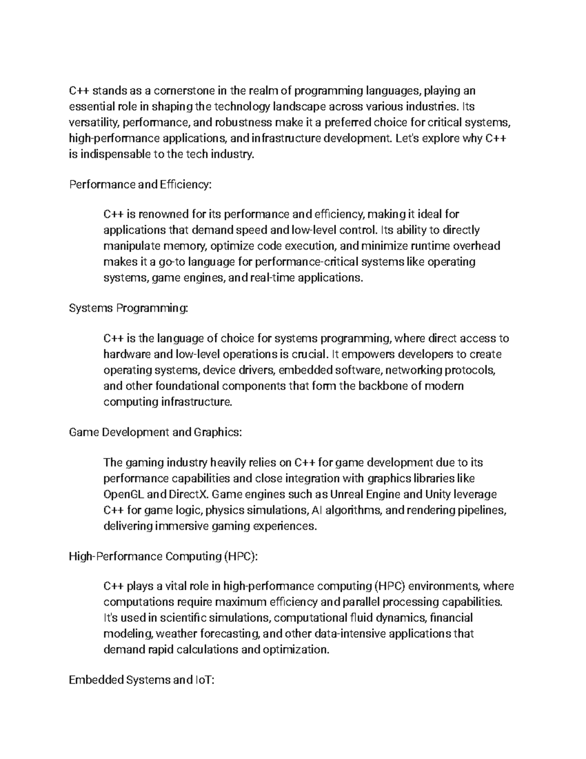 Programming- C++ ITM 300 - C++ stands as a cornerstone in the realm of ...