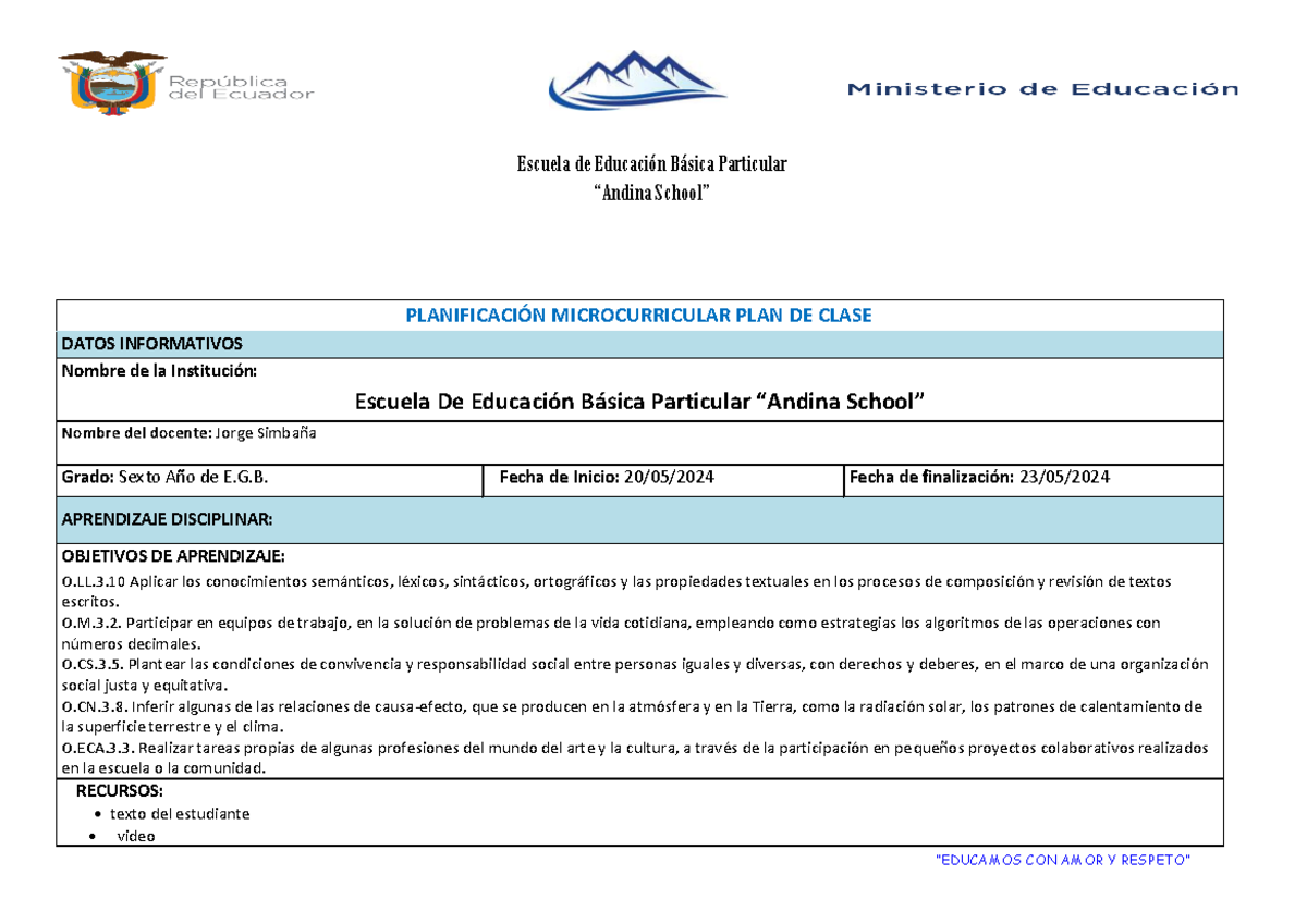 Planificación de la semana del 20 al 23 de mayo 6to - Escuela de ...