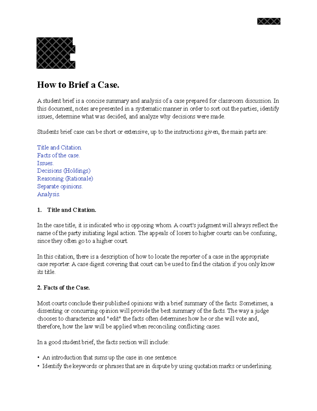 How To Brief a Case - A student brief is a concise summary and analysis ...