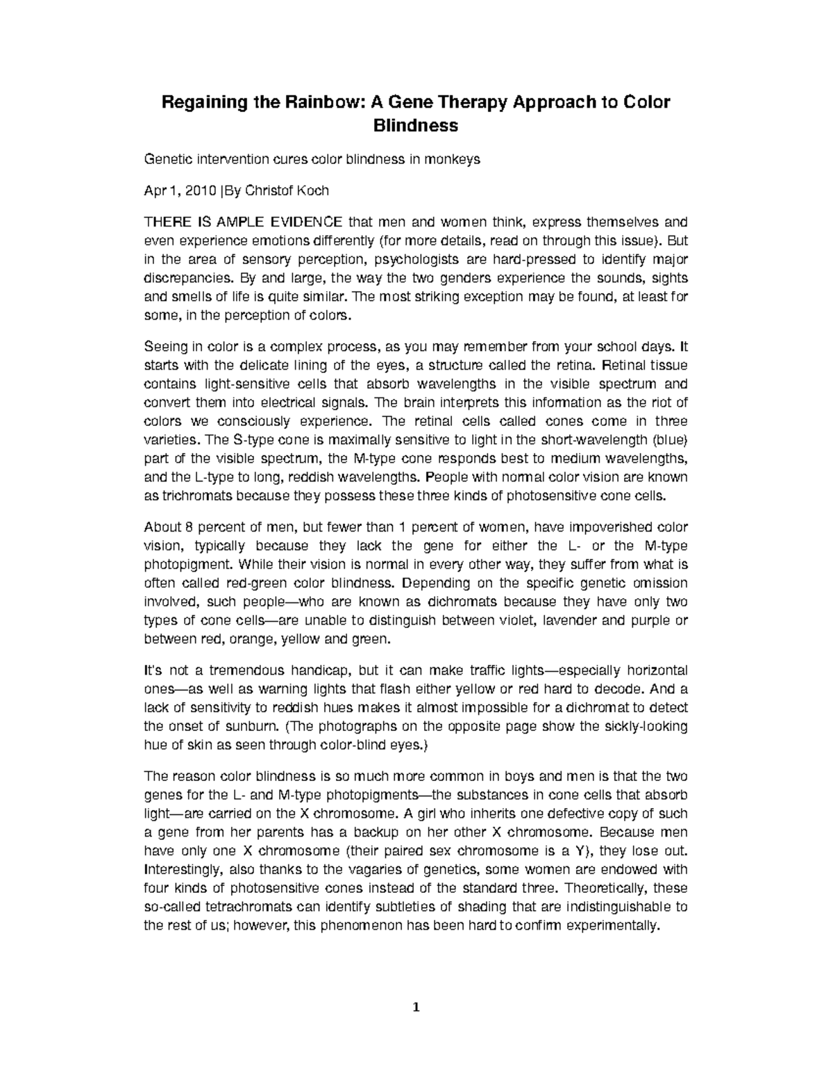 Regaining the Rainbow A Gene Therapy Approach to Color Blindness - 1 ...