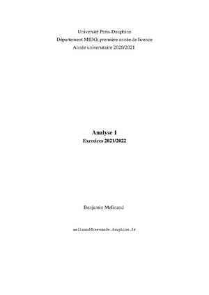 Cours Analyse 3 - ANALYSE 3 Cours de Licence MIE, 2`eme ann ́ee D ...