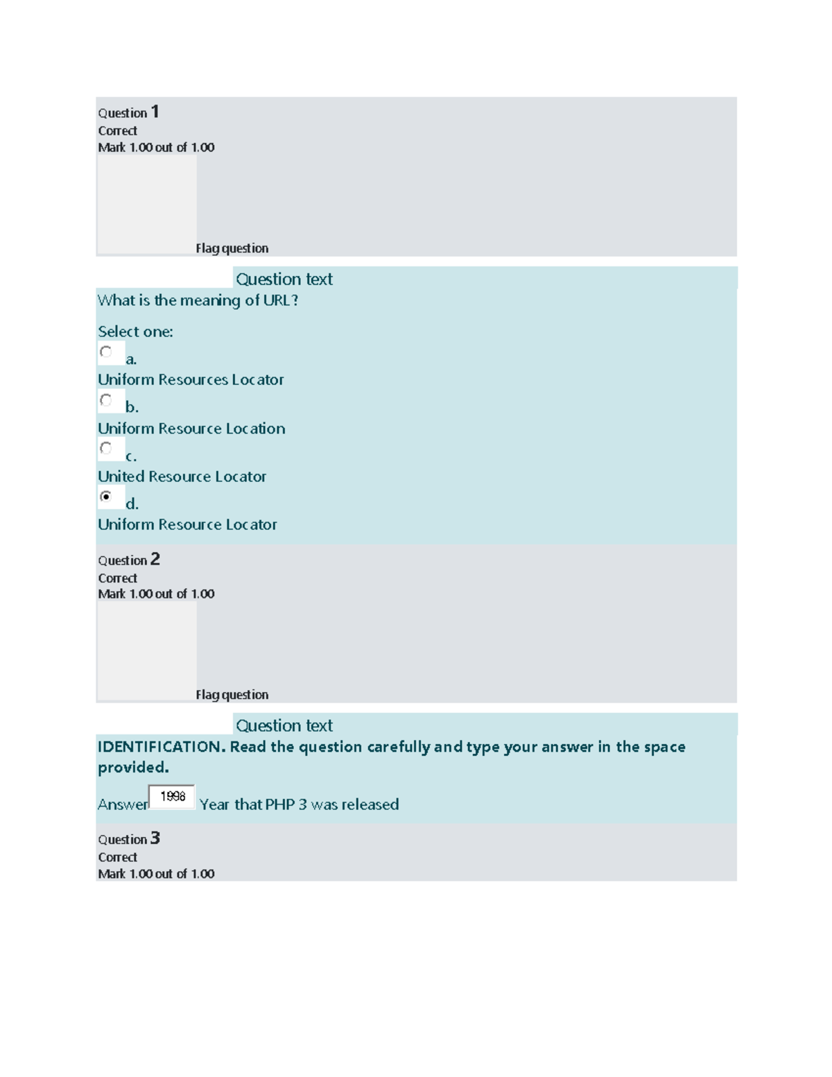 Toaz - Question 1 Correct Mark 1 out of 1. Flag question Question text ...