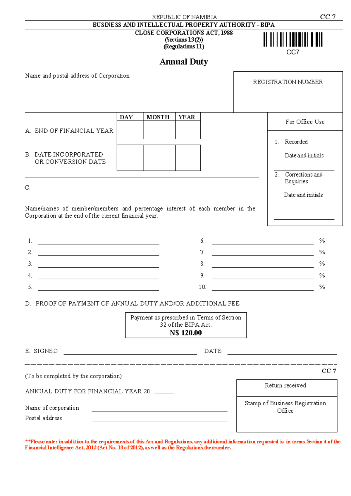 1596531010 wpdm CC7 Annual duty Return - REPUBLIC OF NAMIBIA CC 7 ...