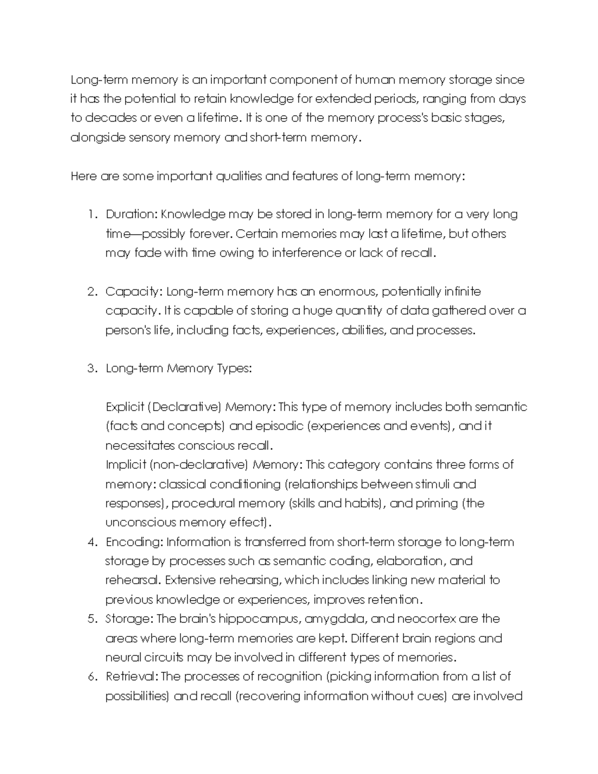 Long term memory - Summary AB Psychology - Long-term memory is an ...