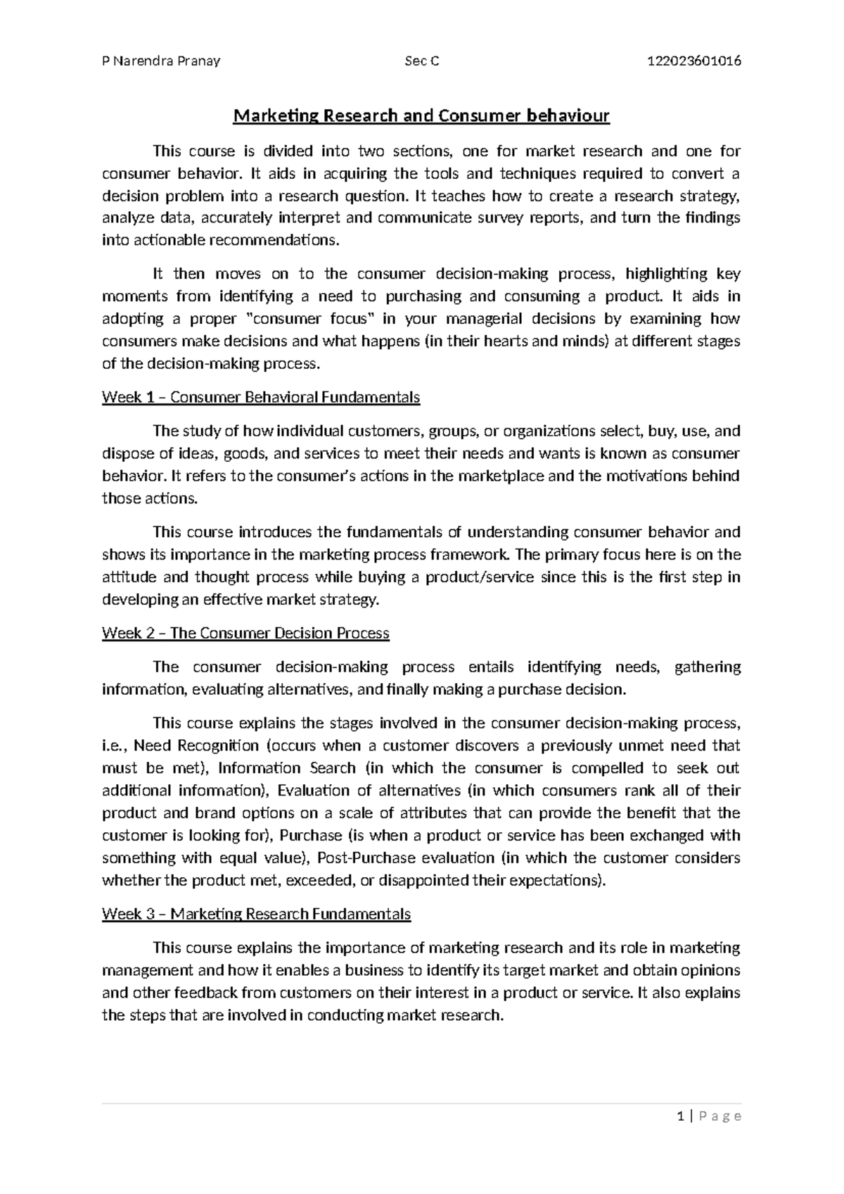 Marketing Research and Consumer behaviour - P Narendra Pranay Sec C ...