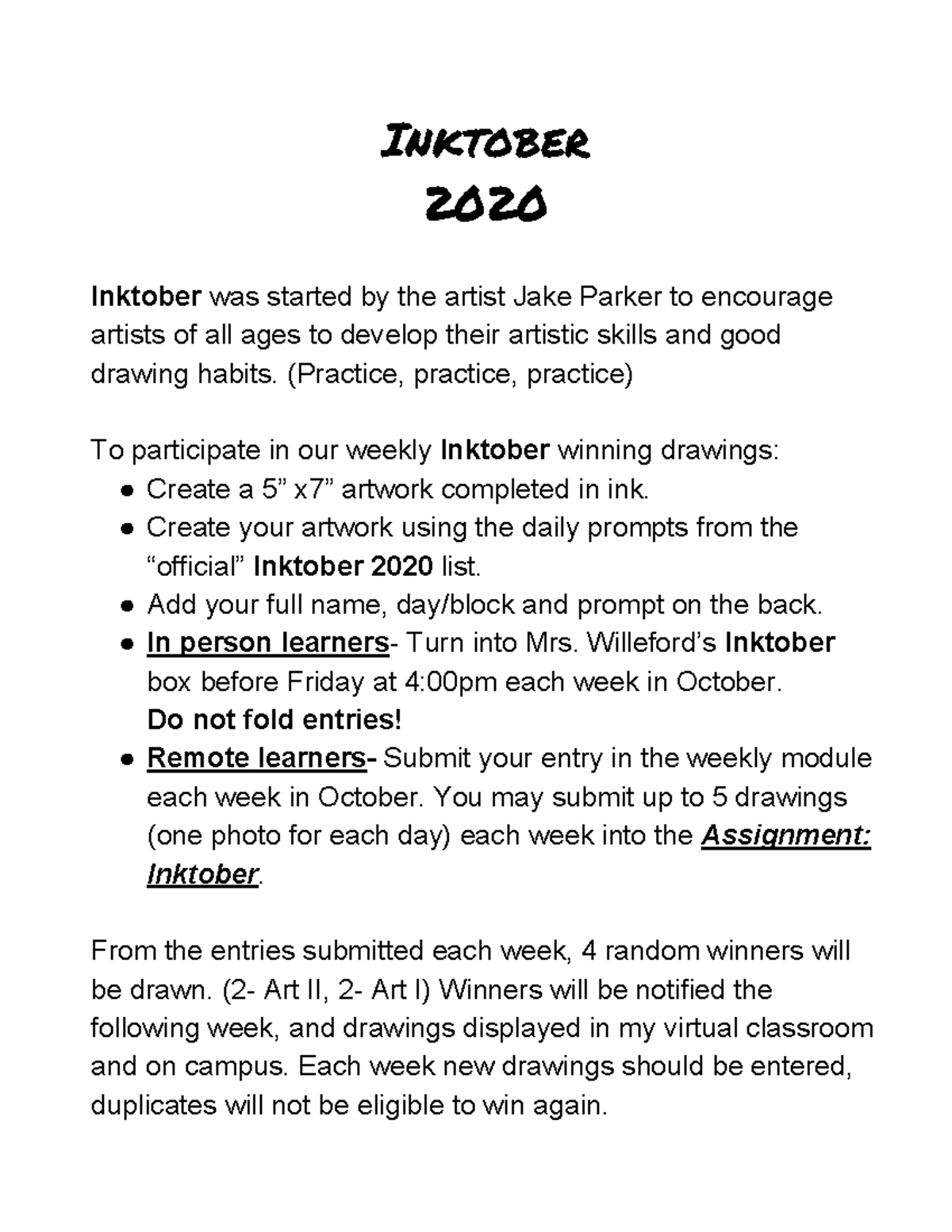 Inktober 2020 - dffff ffff fff - Inktober 2020 Inktober was started by the artist Jake Parker to ...