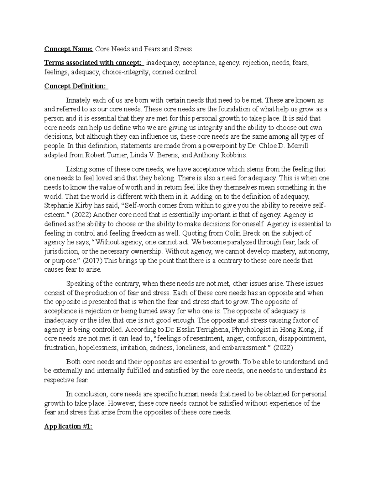 Personal Concept Paper - Concept Name: Core Needs and Fears and Stress ...