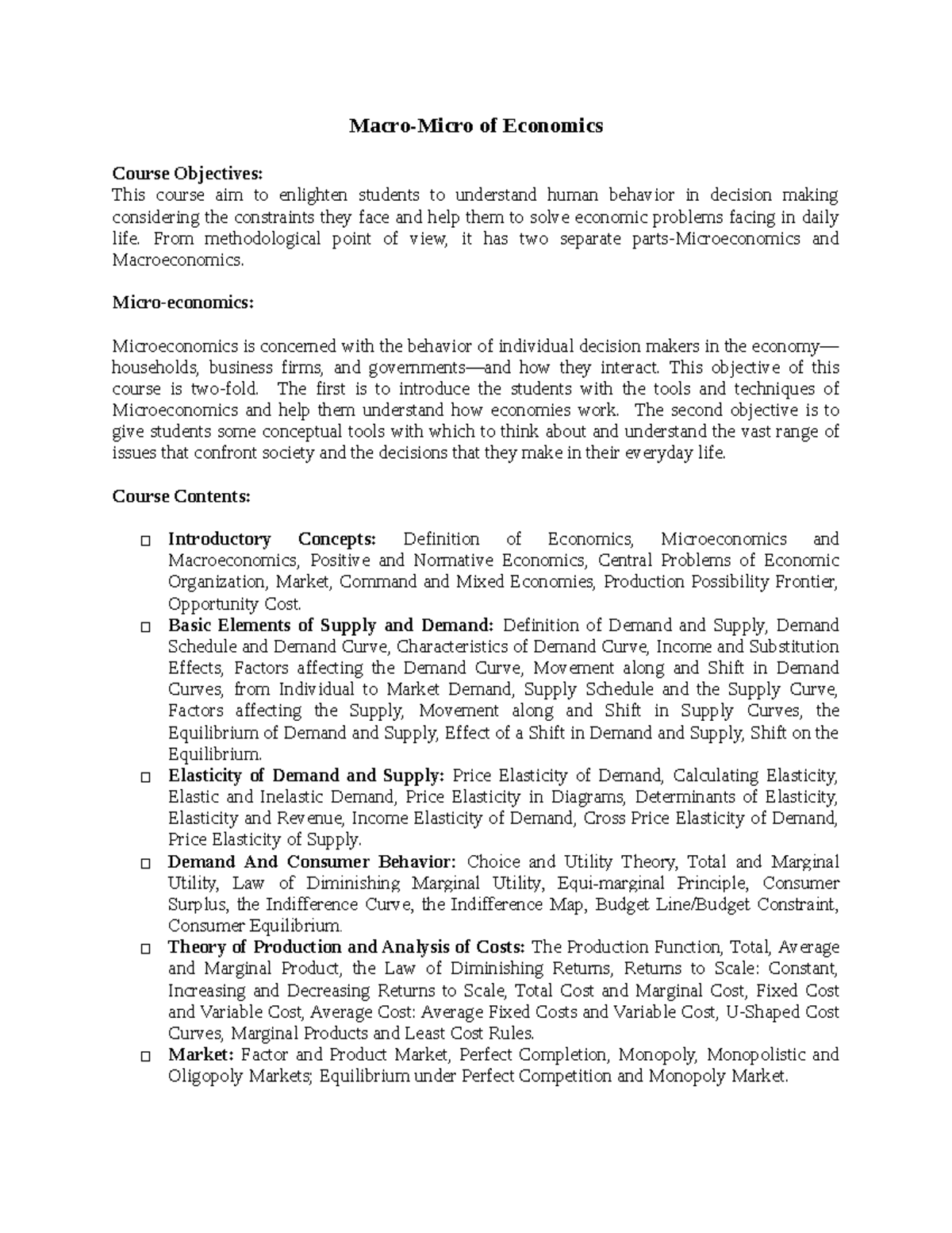 Macro-Micro Economics - principles of economics - DU - Studocu