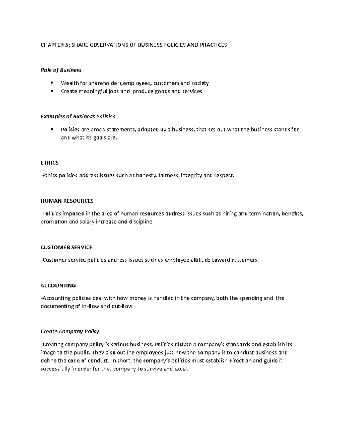 Logic C5 - SHARE OBSERVATIONS OF BUSINESS POLICIES AND PRACTICES ...