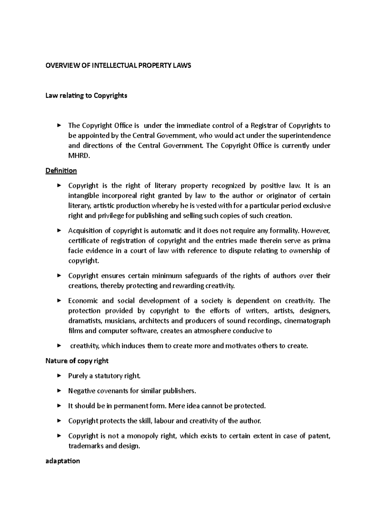 Overview of IPR laws - notes are of lab subject - OVERVIEW OF ...