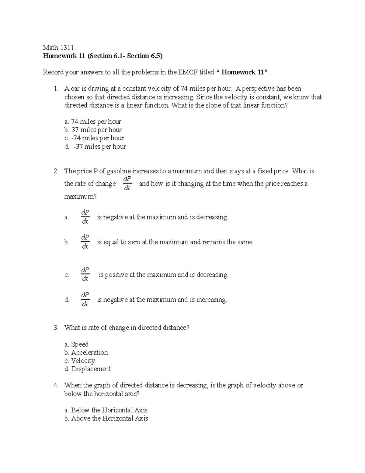 Elementary Mathematical Modeling - Tutorial 11 2015 - Math 1311 ...