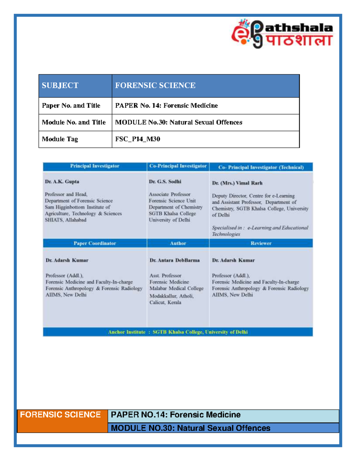 Natural sexual offences - FORENSIC SCIENCE PAPER NO: Forensic Medicine ...