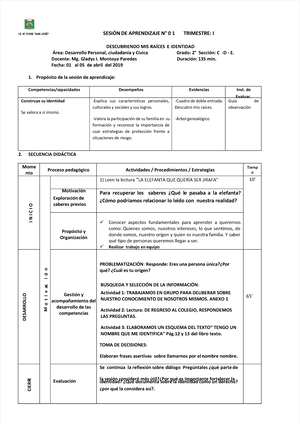 EDA 3ro y 4to ACT 1 DPCC - sesión de aprendizaje - EXPERIENCIA DE APRENDIZAJE N° 01 DPCC ...