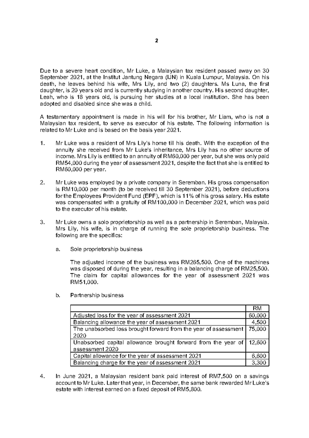 MR LUKE Estate - jjhkb - 2 Due to a severe heart condition, Mr Luke, a ...