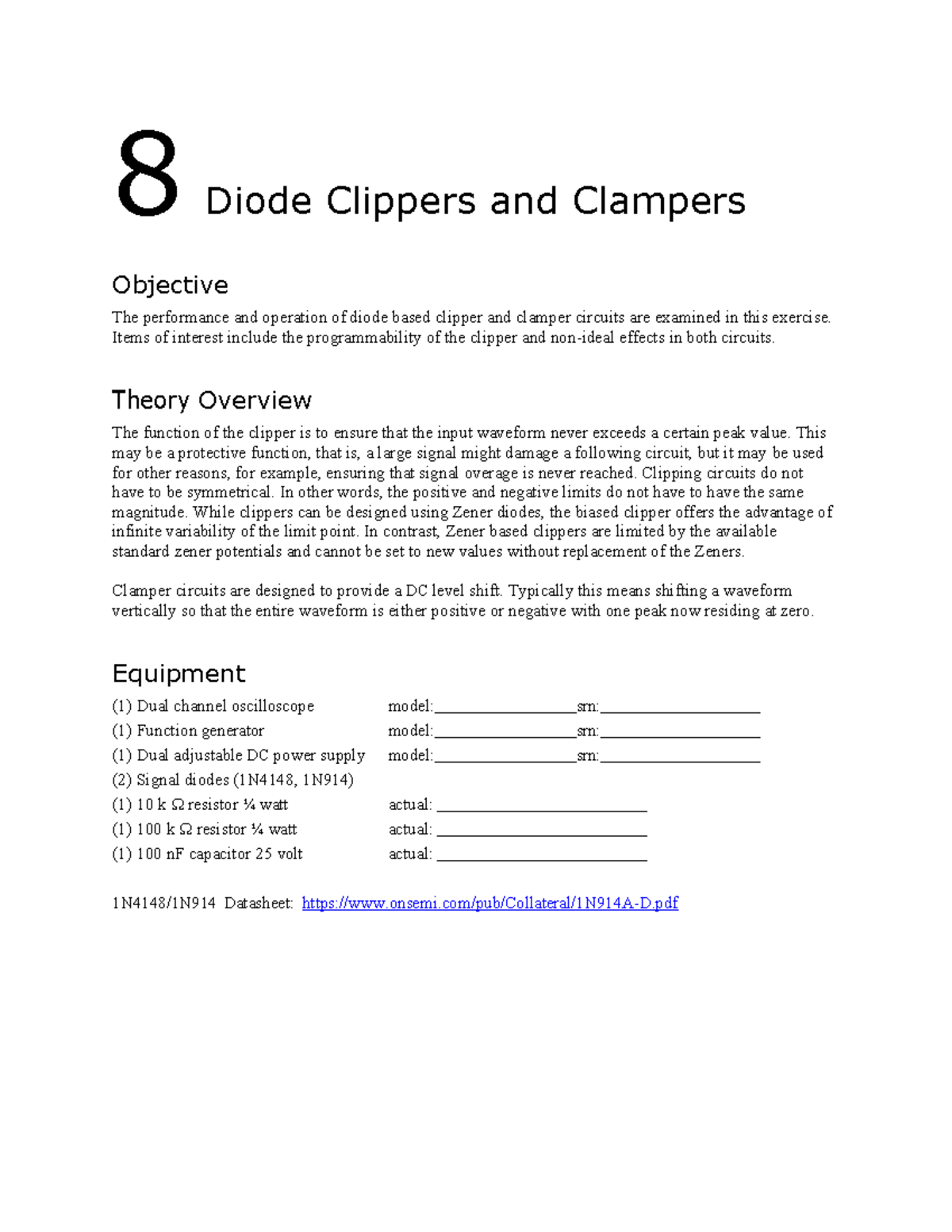 8 Diode Clippers and Clampers - Quizon - 8 Diode Clippers and Clampers Objective The performance ...