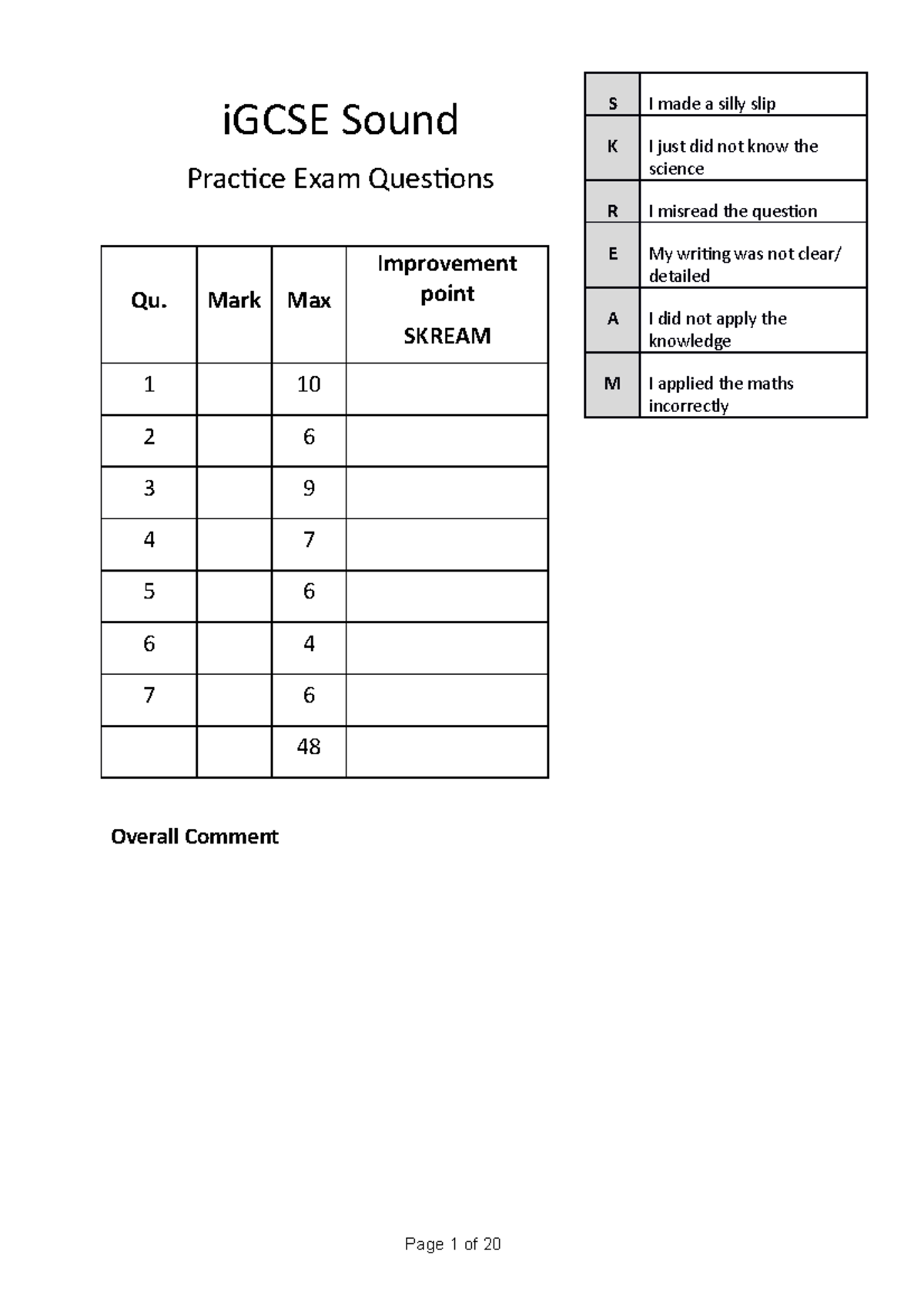 3D-Sound - perfect - iGCSE Sound Practice Exam Questions Qu. Mark Max ...