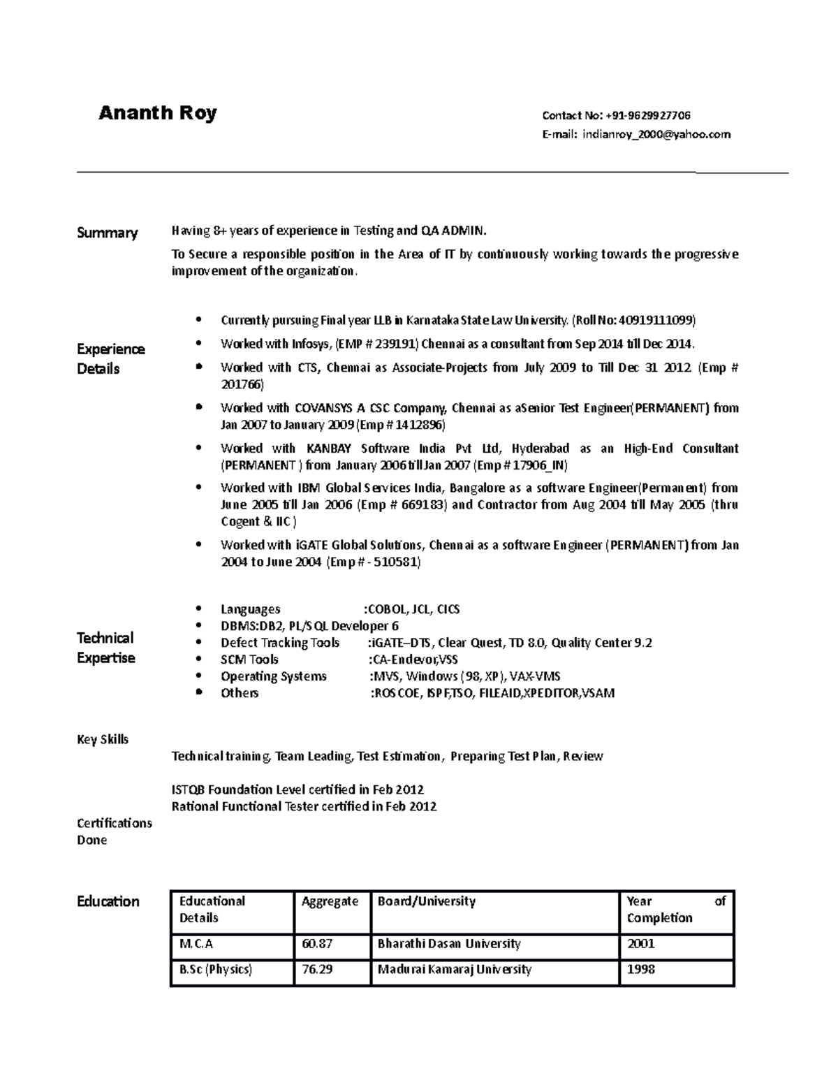 Roy-LLB - MY LLB RESUME AND NOTES - Ananth Roy Contact No: +91- E-mail ...