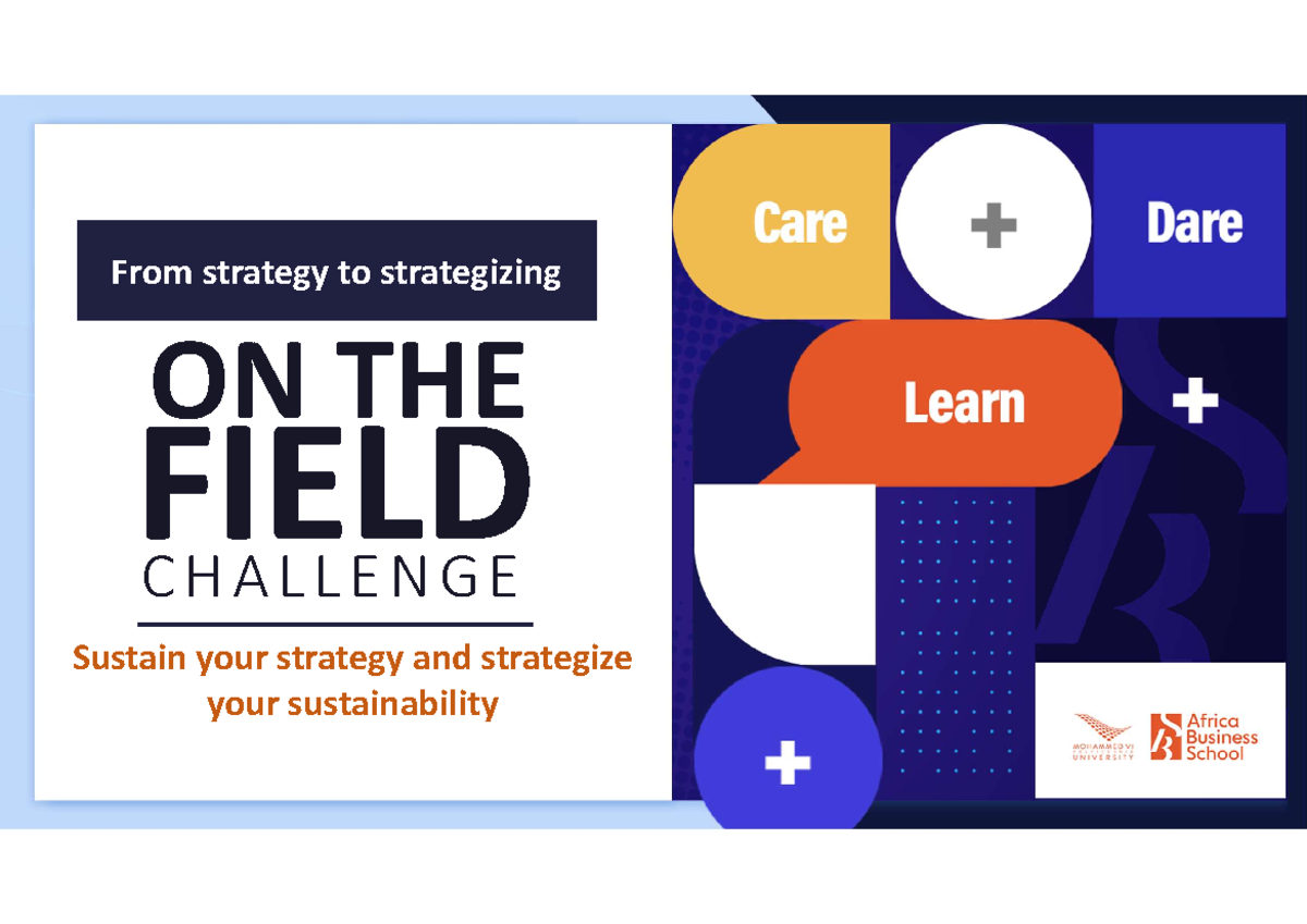 2021 10 12 Strategy On the field challenge - ON THE C H A L L E N G E ...