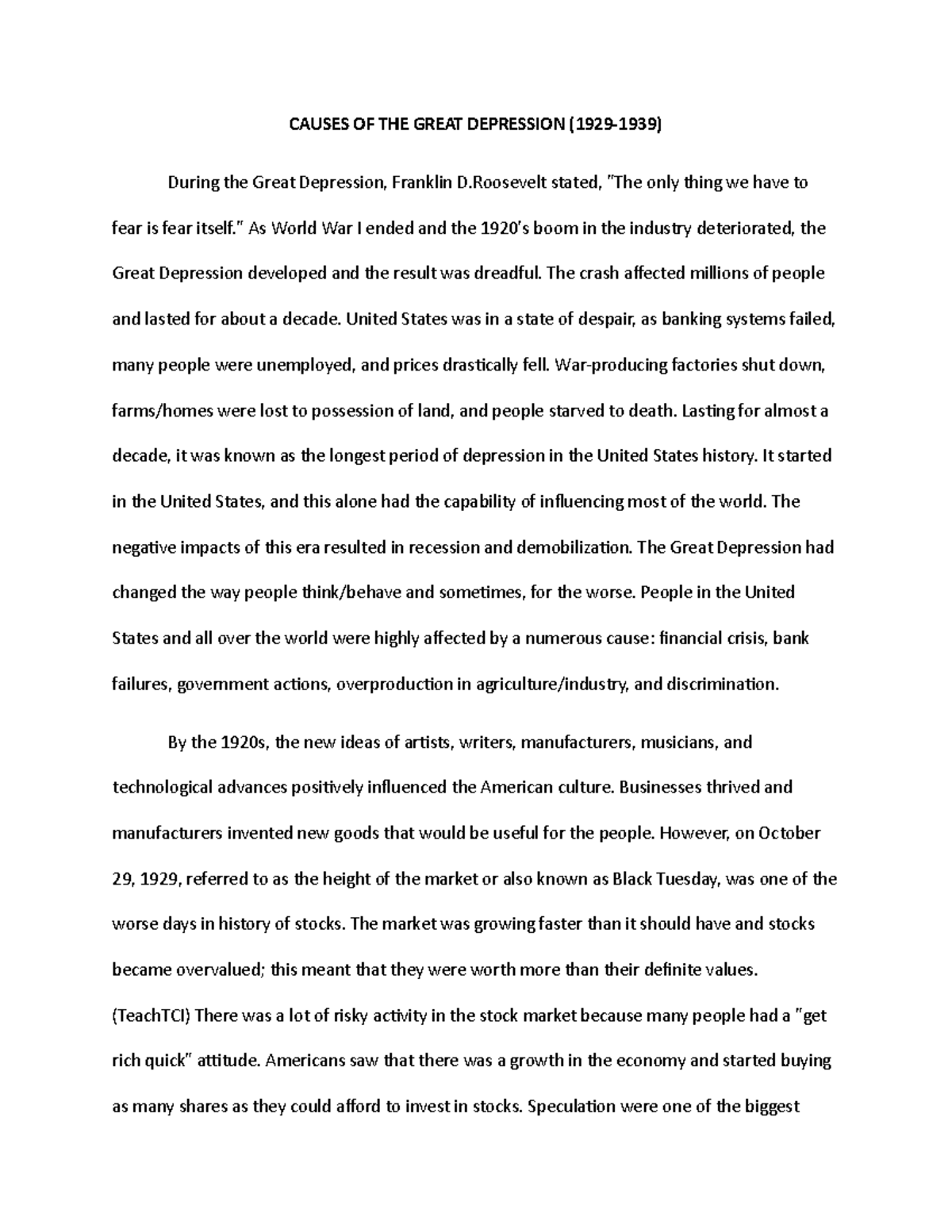 Causes of the Great Depression - CAUSES OF THE GREAT DEPRESSION (1929 ...