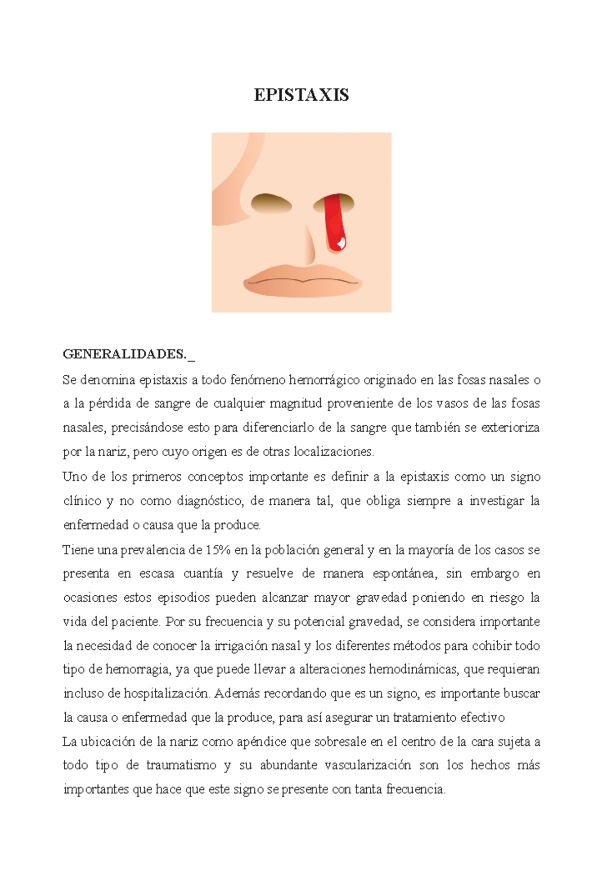 Generalidades-Fisiopatología, manejo y tratamiento del epistaxis ...