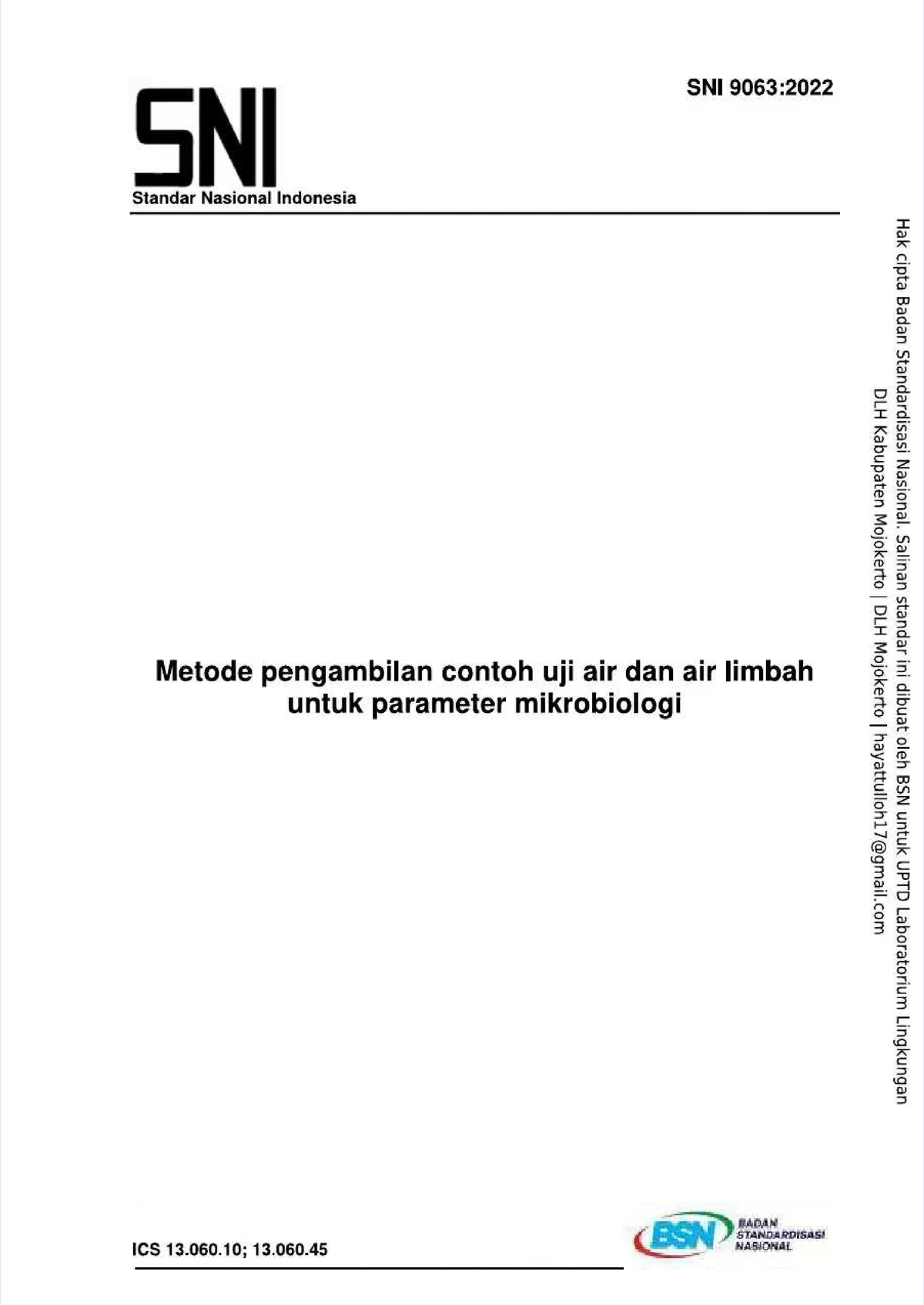 Sni 9063 2022 metode pengambilan contoh uji air dan air limbah untuk ...