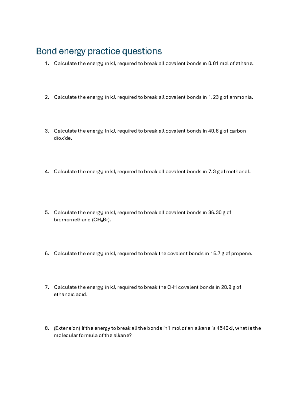 Bond energy and iodine number - Bond energy practice questions ...