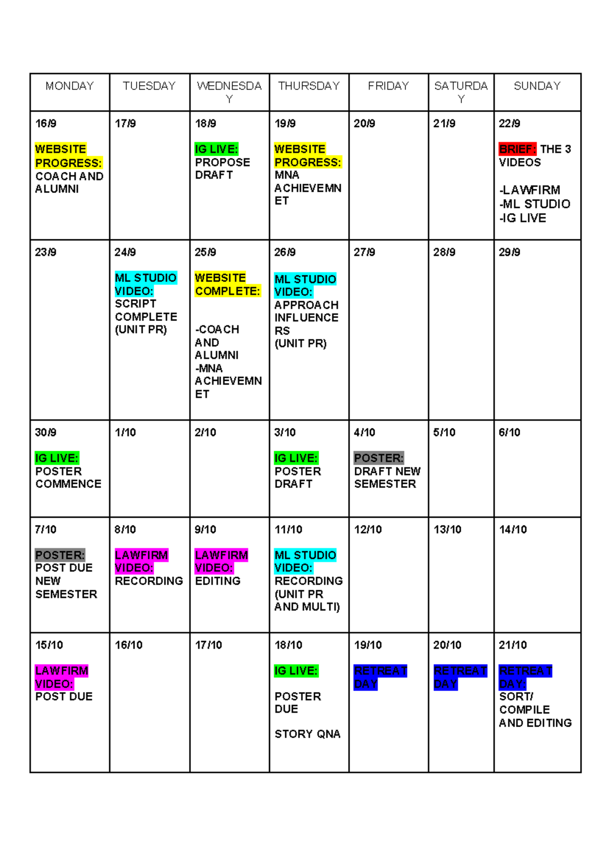 Timeline Multi Latest - note - MONDAY TUESDAY WEDNESDA Y THURSDAY ...