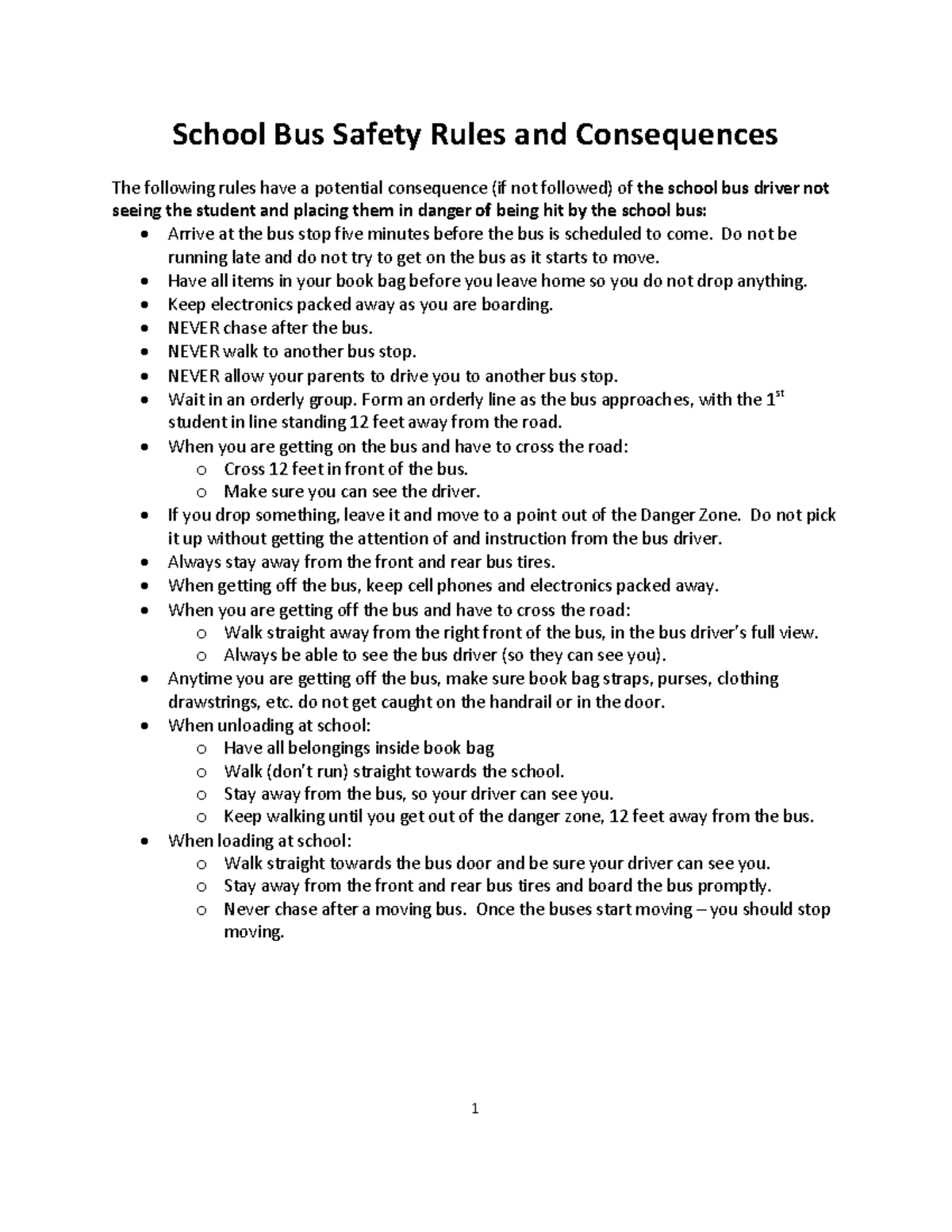School Bus Safety Middle Rules and Consequences - School Bus Safety ...