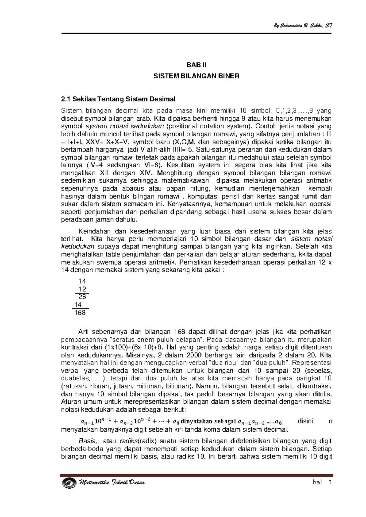 Matematika Dasar BAB 2 Sistem Bilangan Biner - BAB II SISTEM BILANGAN ...