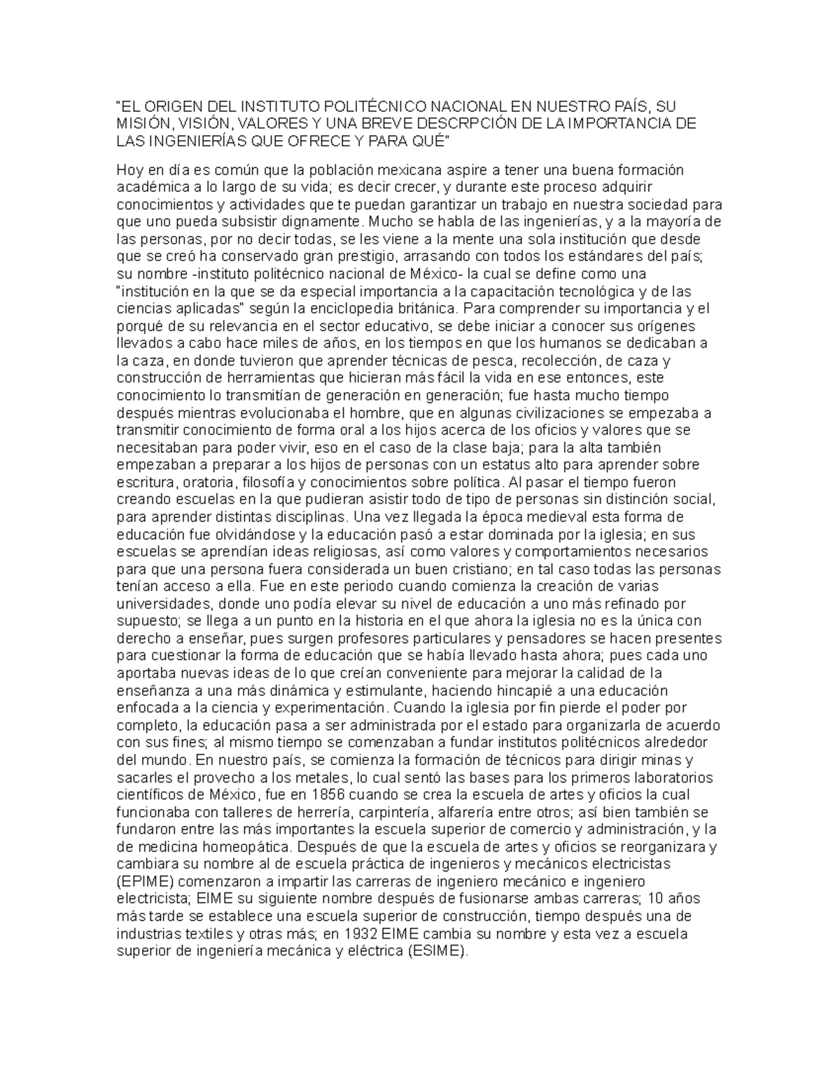 Origen del IPN - “EL ORIGEN DEL INSTITUTO POLITÉCNICO NACIONAL EN ...