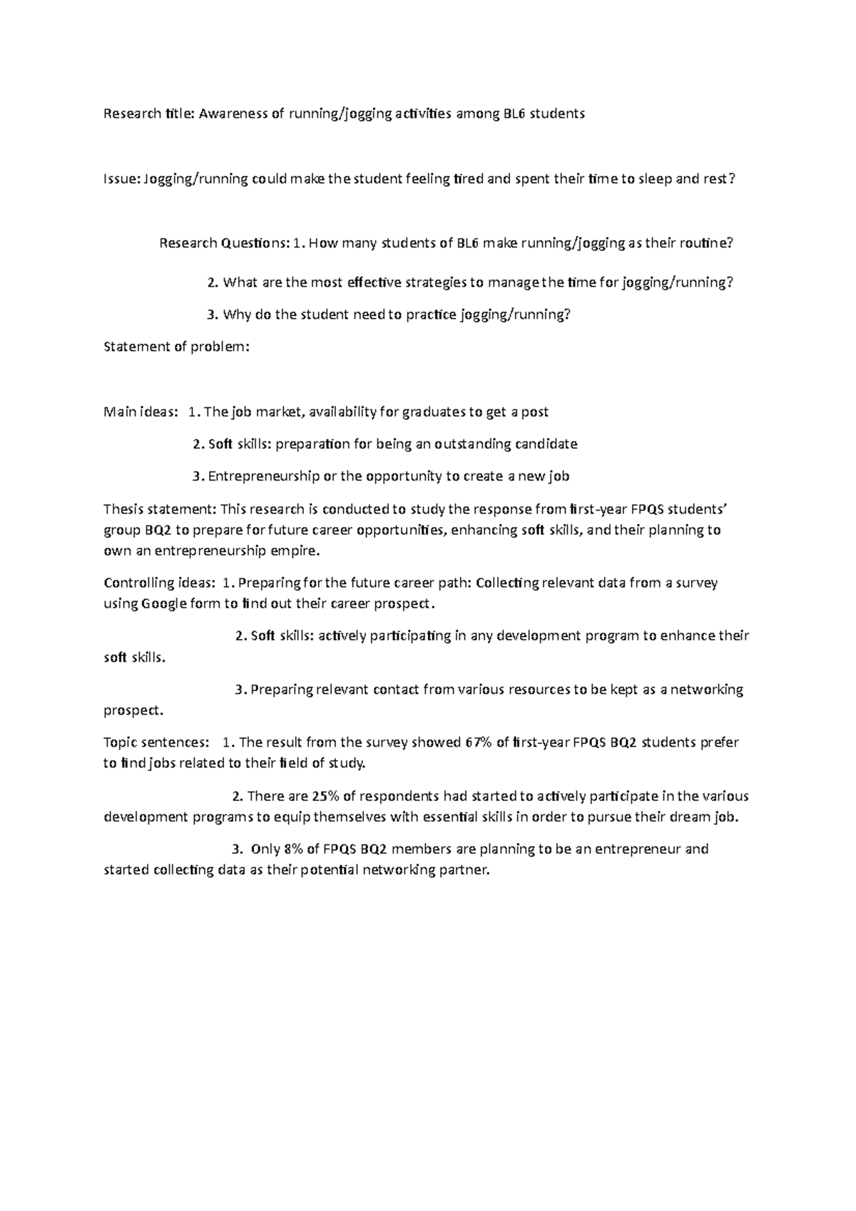 Individual Task - Research title: Awareness of running/jogging ...