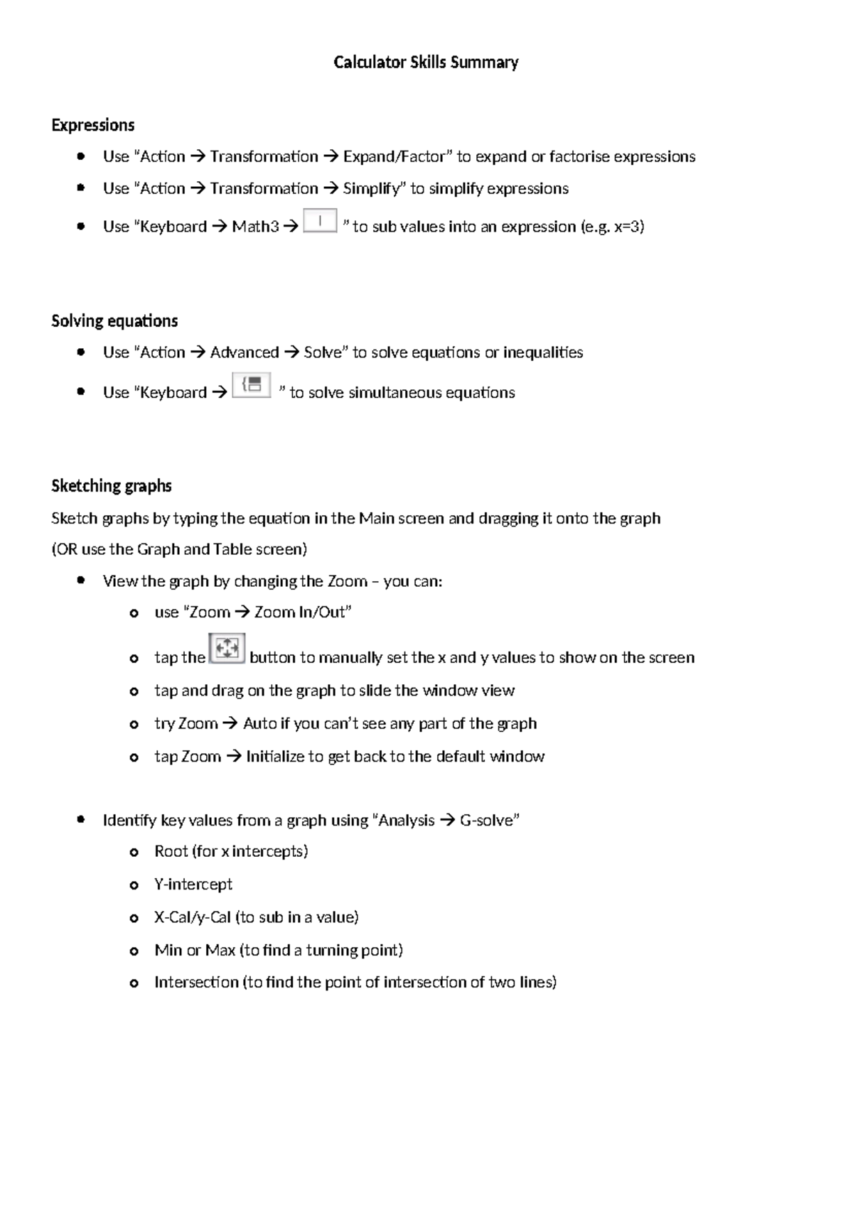 Calculator Skills Summary - Calculator Skills Summary Expressions Use ...