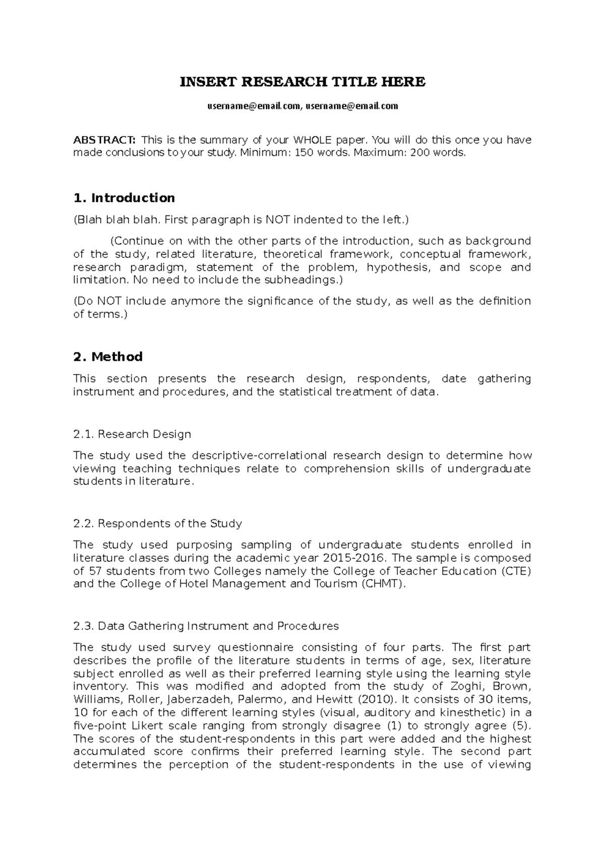 Journal Format Study Lecture INSERT RESEARCH TITLE HERE Username