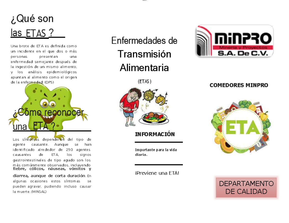 Triptico DE ETAS - ETA¿s - lOMoAR cPSD| 21510515 ¿Qué son las ETAS? Una brote de ETA es definida ...