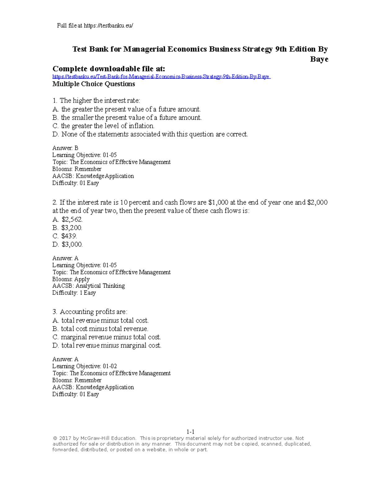 Managerial economics test bank - Test Bank for Managerial Economics ...