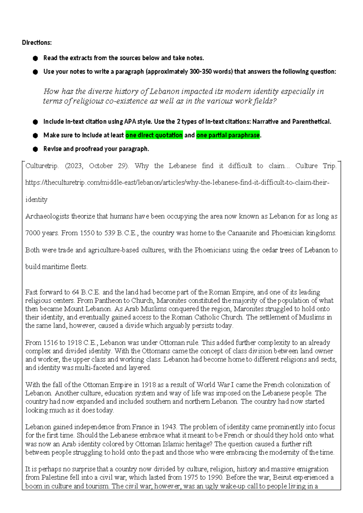 202 midterm practice - Yes - Directions: Read the extracts from the ...