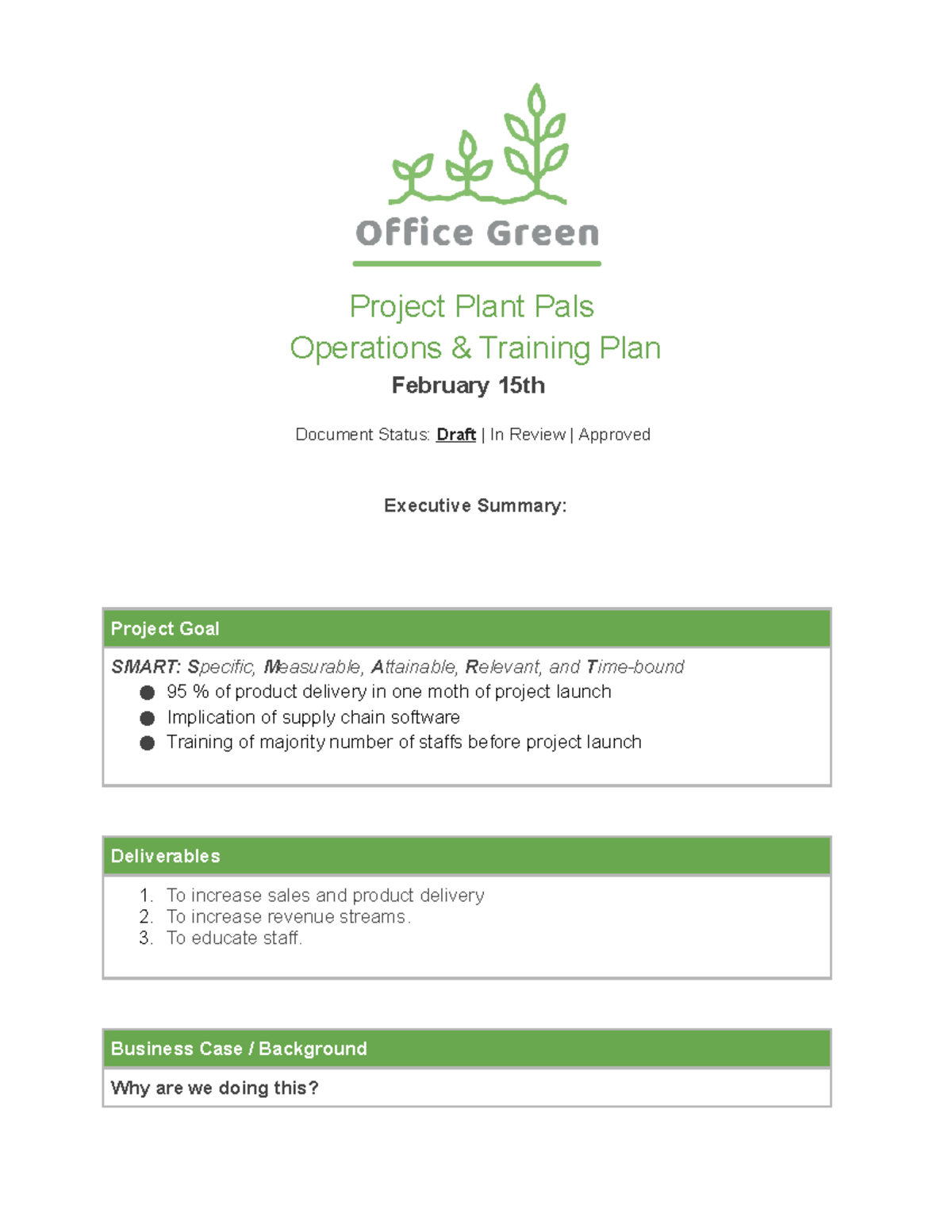 Project charter - Project Plant Pals Operations & Training Plan ...