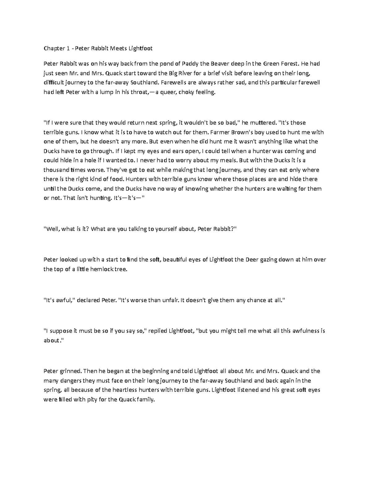 Peter summary - Chapter 1 - Peter Rabbit Meets Lightfoot Peter Rabbit ...