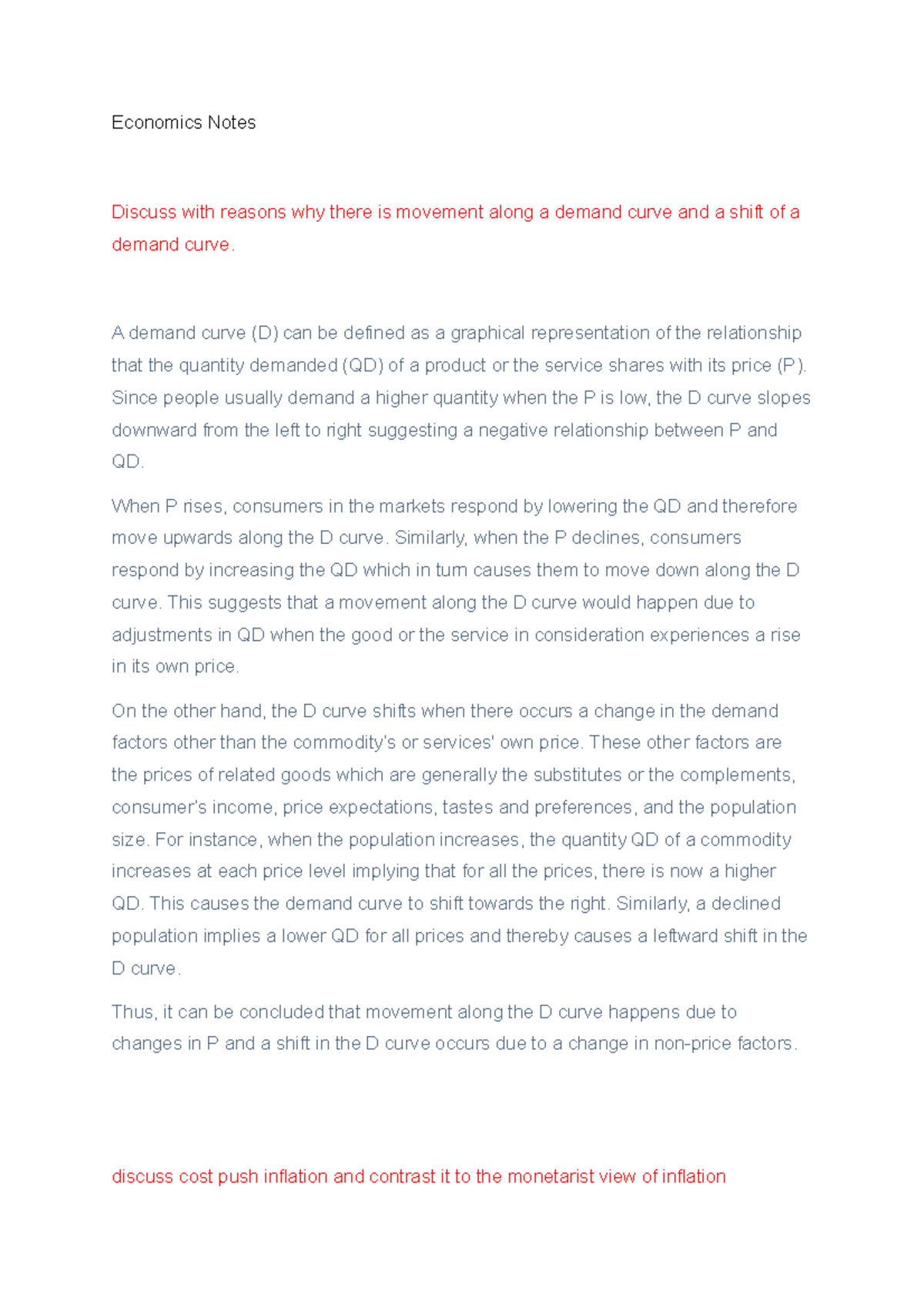 Economics Notes - Economics Notes Discuss with reasons why there is ...